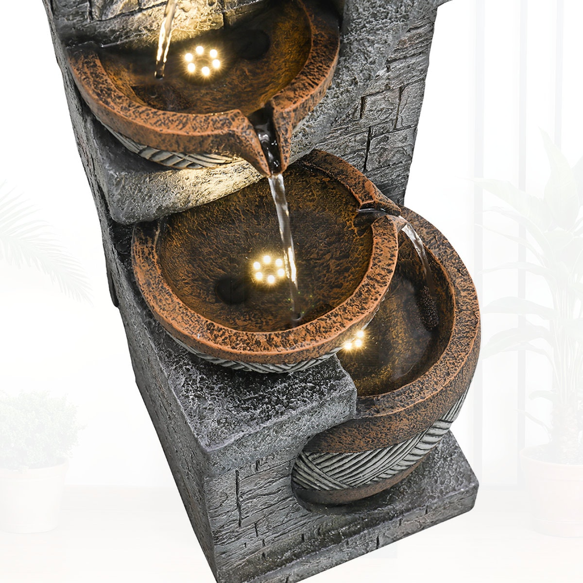 Watnature 5 Tier Garden Water Fountain with Lights Cascading Water ...
