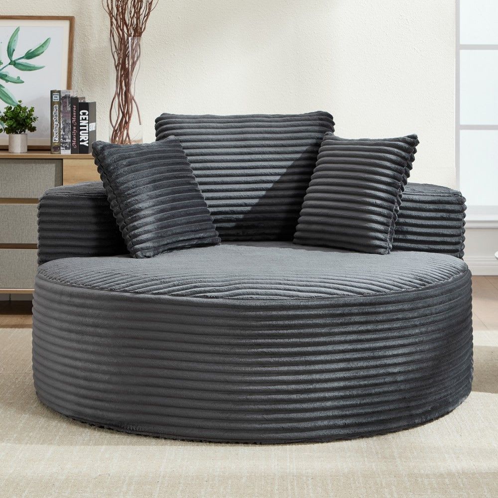 Coolbibila Modern Dark Gray Velvet Round Lounge Chairs with Foam Spring ...