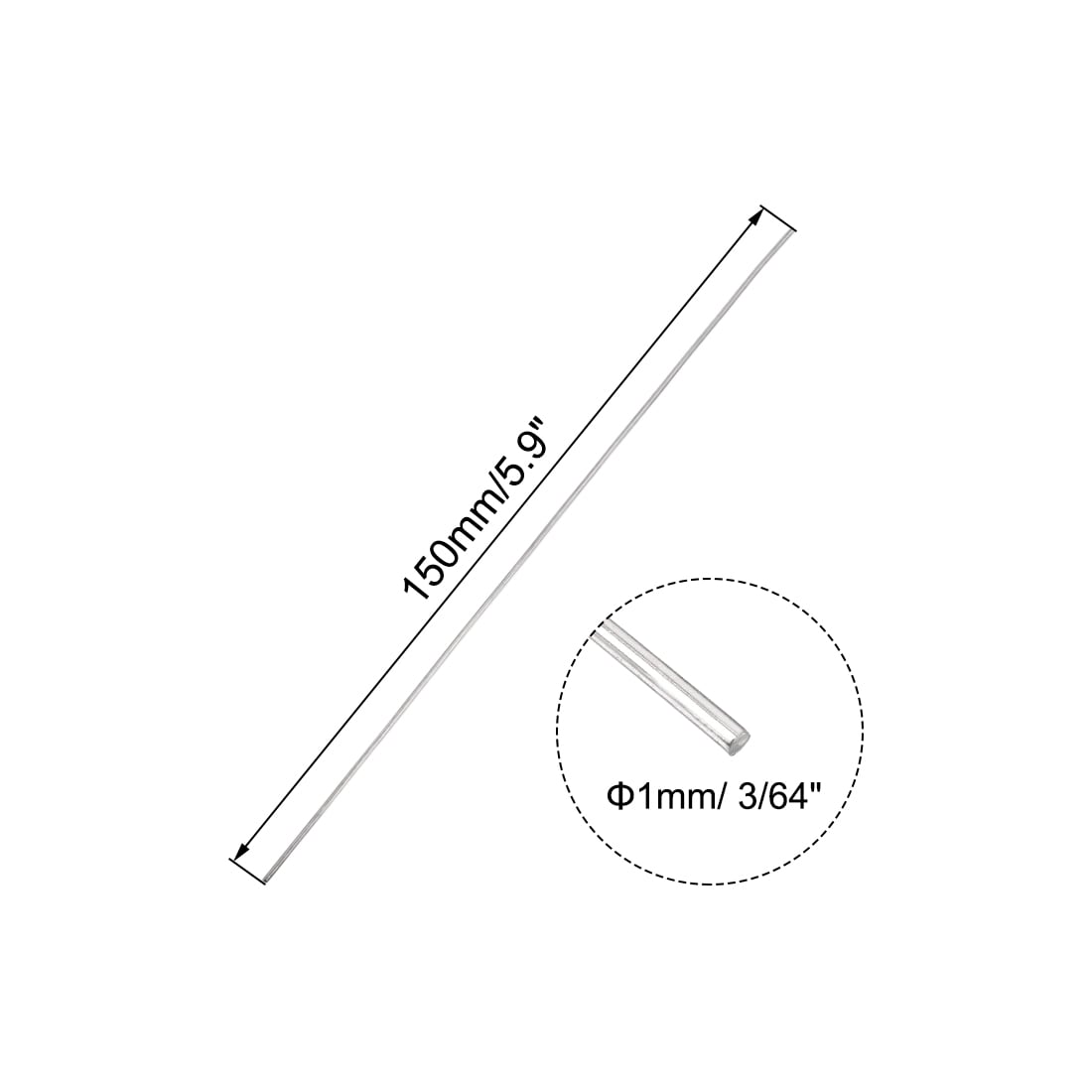 Unique Bargains 1mm x 150mm 304 Stainless Steel Solid Round Rod for DIY ...
