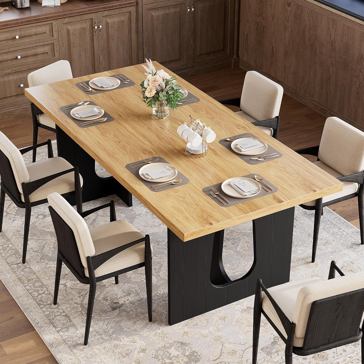Garvee 71 in Long Dining Table for 6-10 People/ Farmhouse Kitchen Table ...