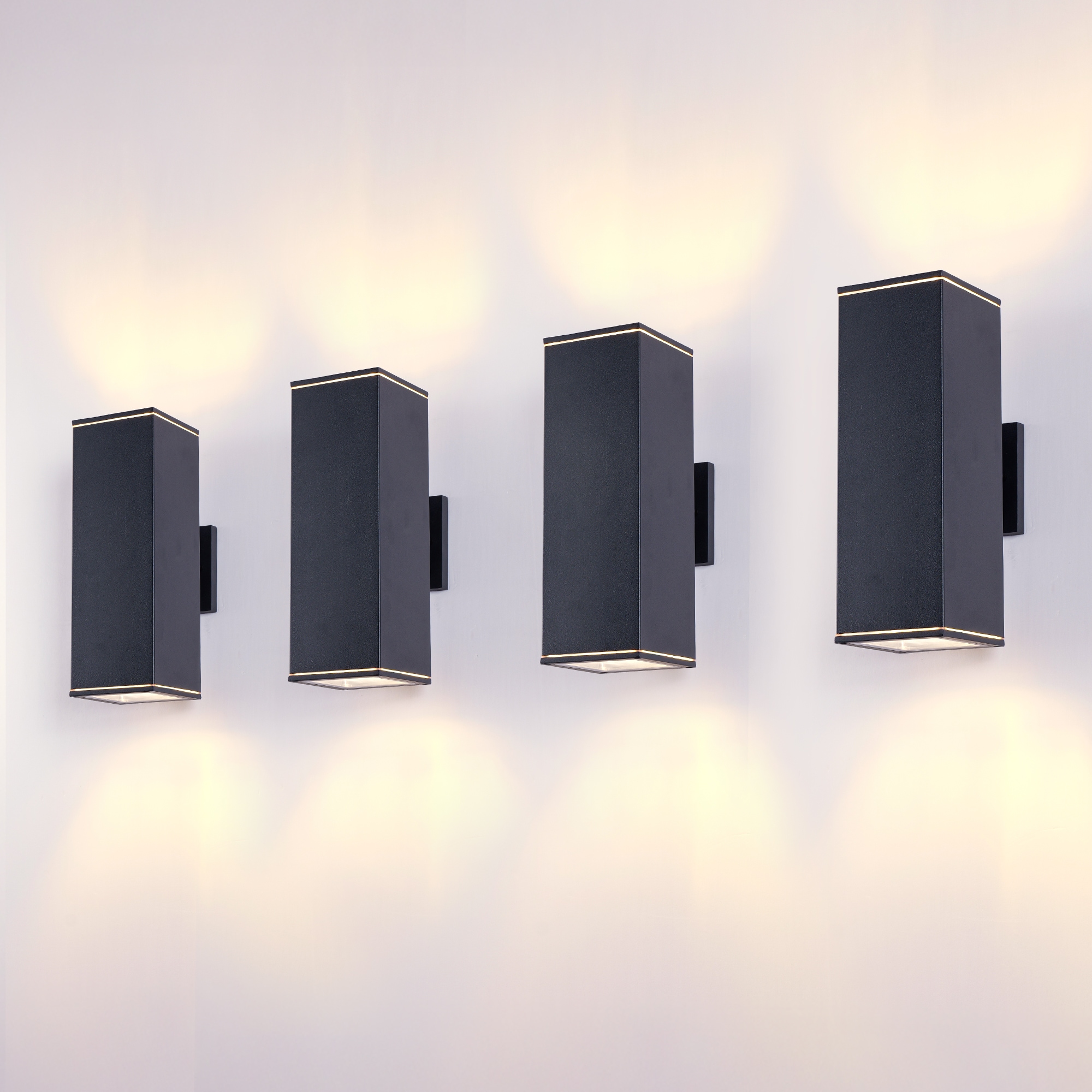 Boho Havens 12in Outdoor Wall Lights 4 Pack Modern Square Black ...