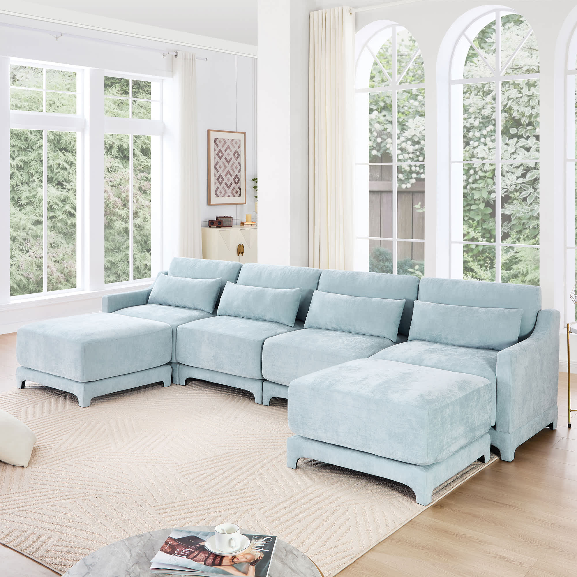 Misty Moon Four - seater sofa 1 movable ottoman lumbar pillowChenille ...