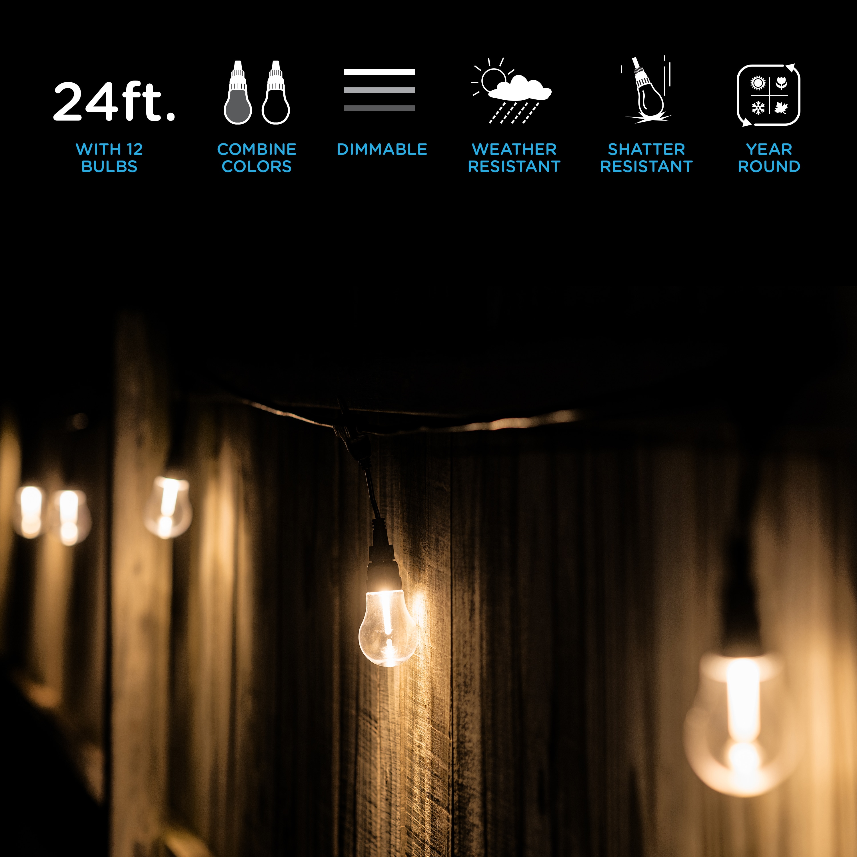 Enbrighten 24-ft Plug-in Black Indoor/Outdoor String Light with 12 ...