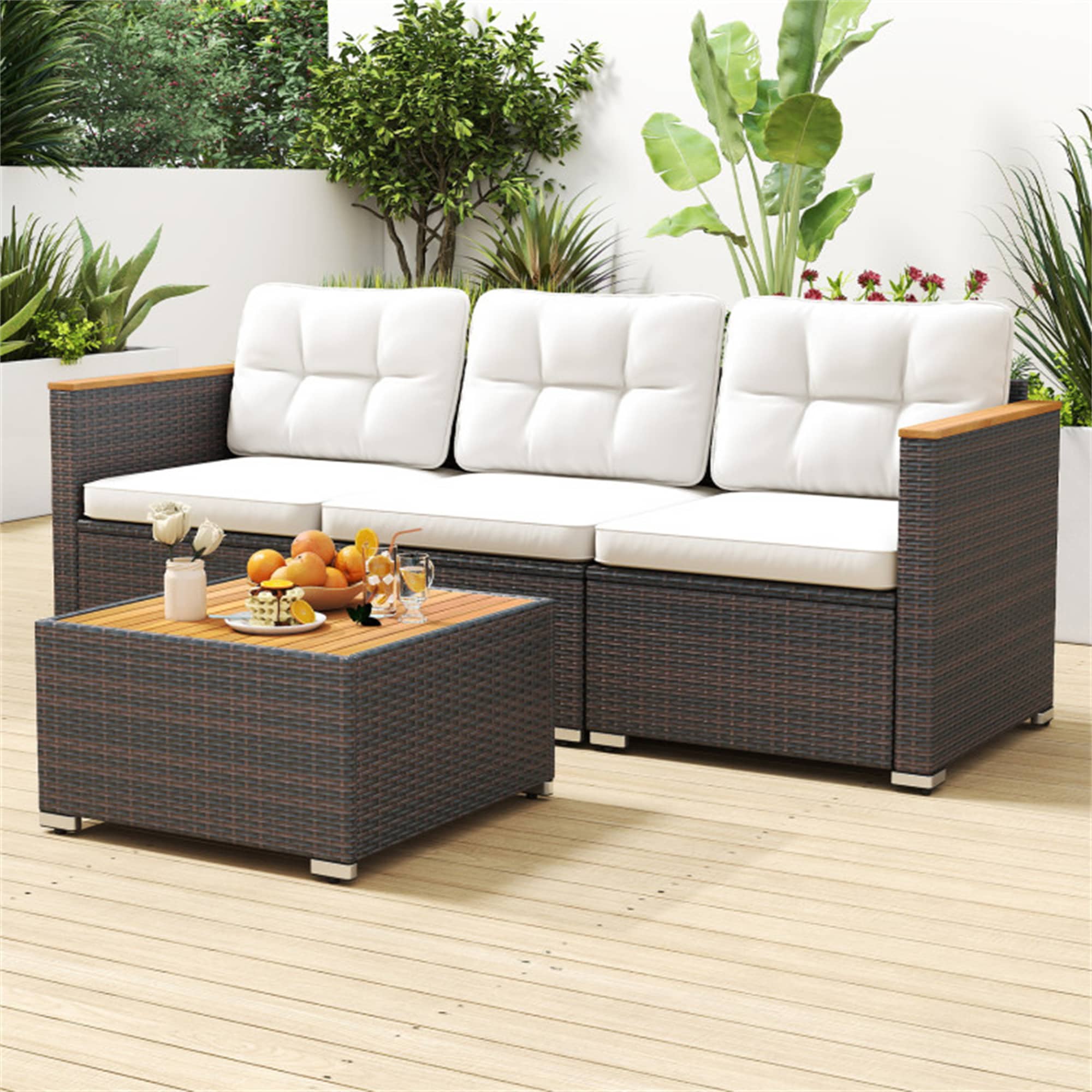 BABOOM Patio Couch Sofa with Deep Seating and Cushion 3 -Piece Rattan 3 ...