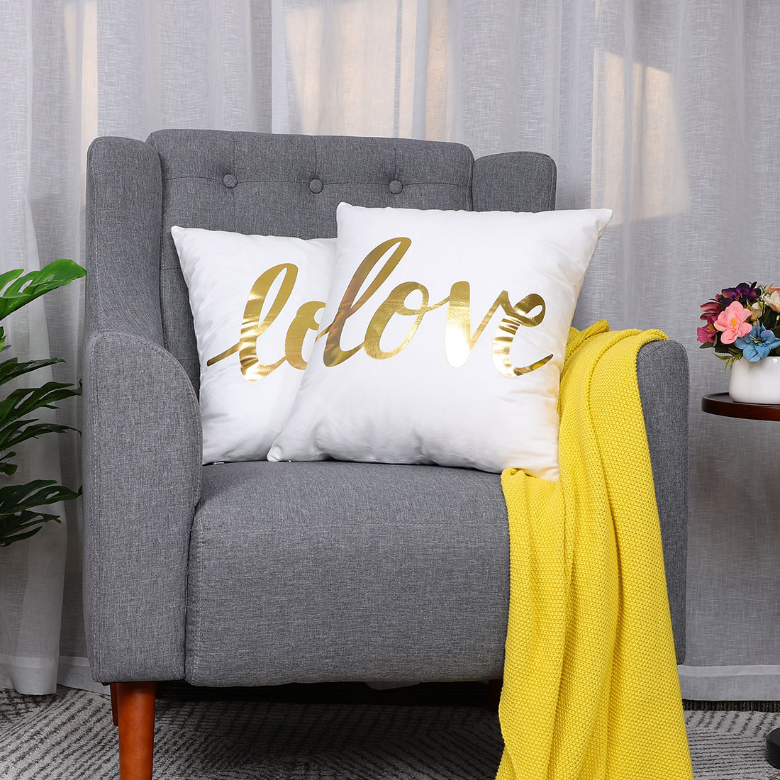 Unique Bargains 2pcs Throw Pillow Cover Gold Love Letter Pattern Modern ...