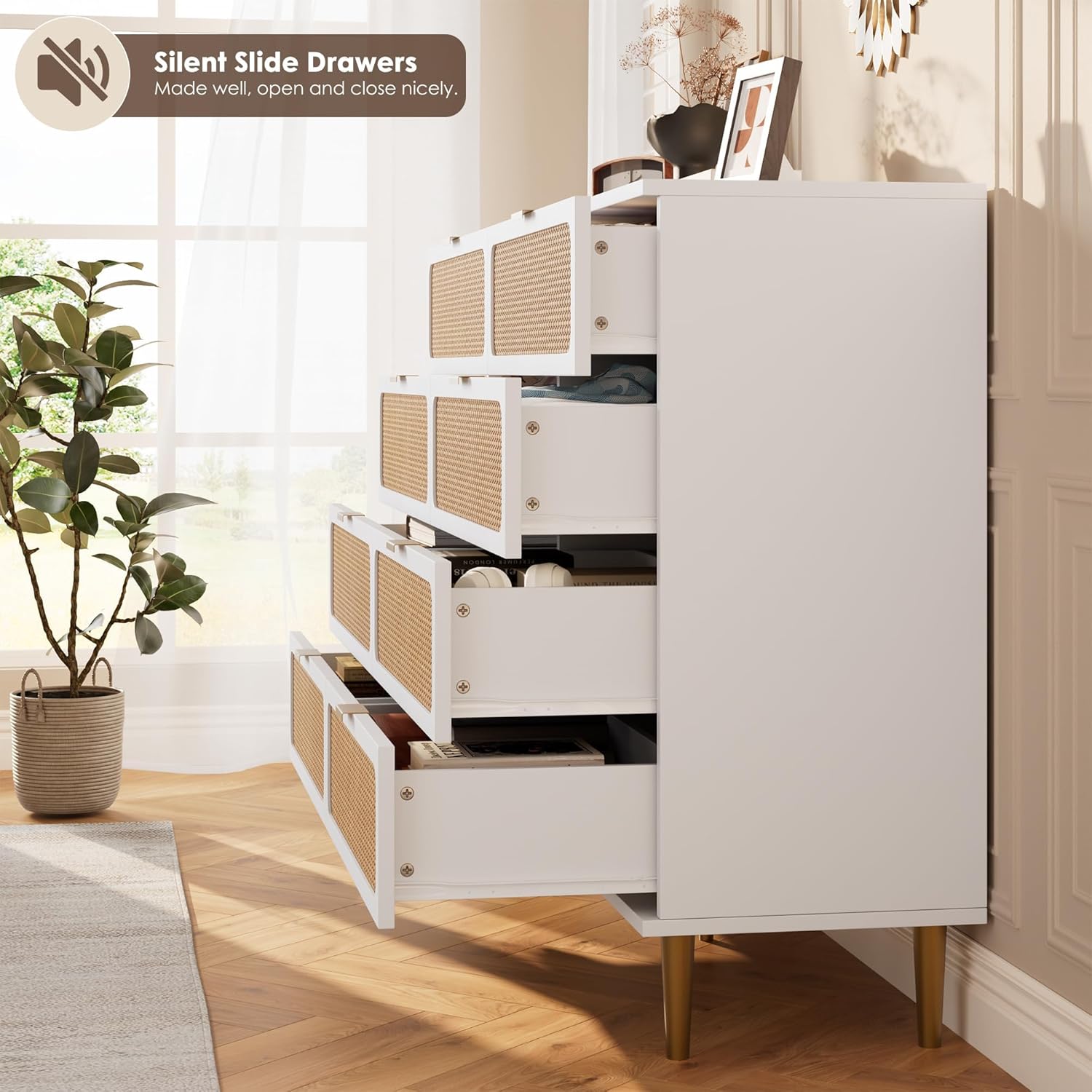 Garvee Rattan 8 Drawer Dresser Tall Modern Closet Deep Storage for ...