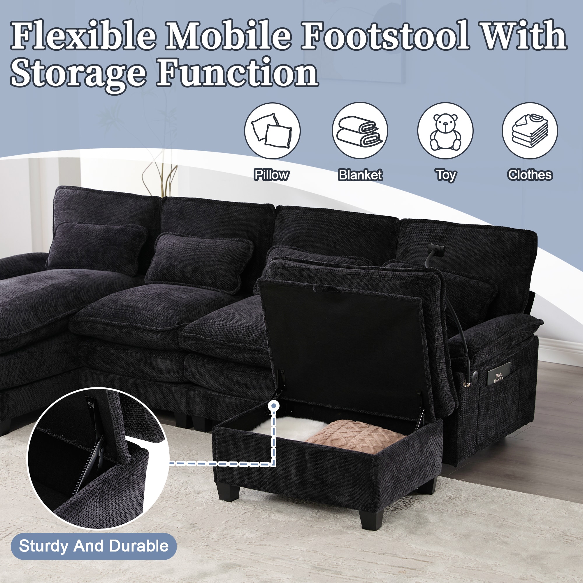 GDFStudio 106 Inches Upholstery Comfy Modular Sofas 4 Seat Chenille U ...