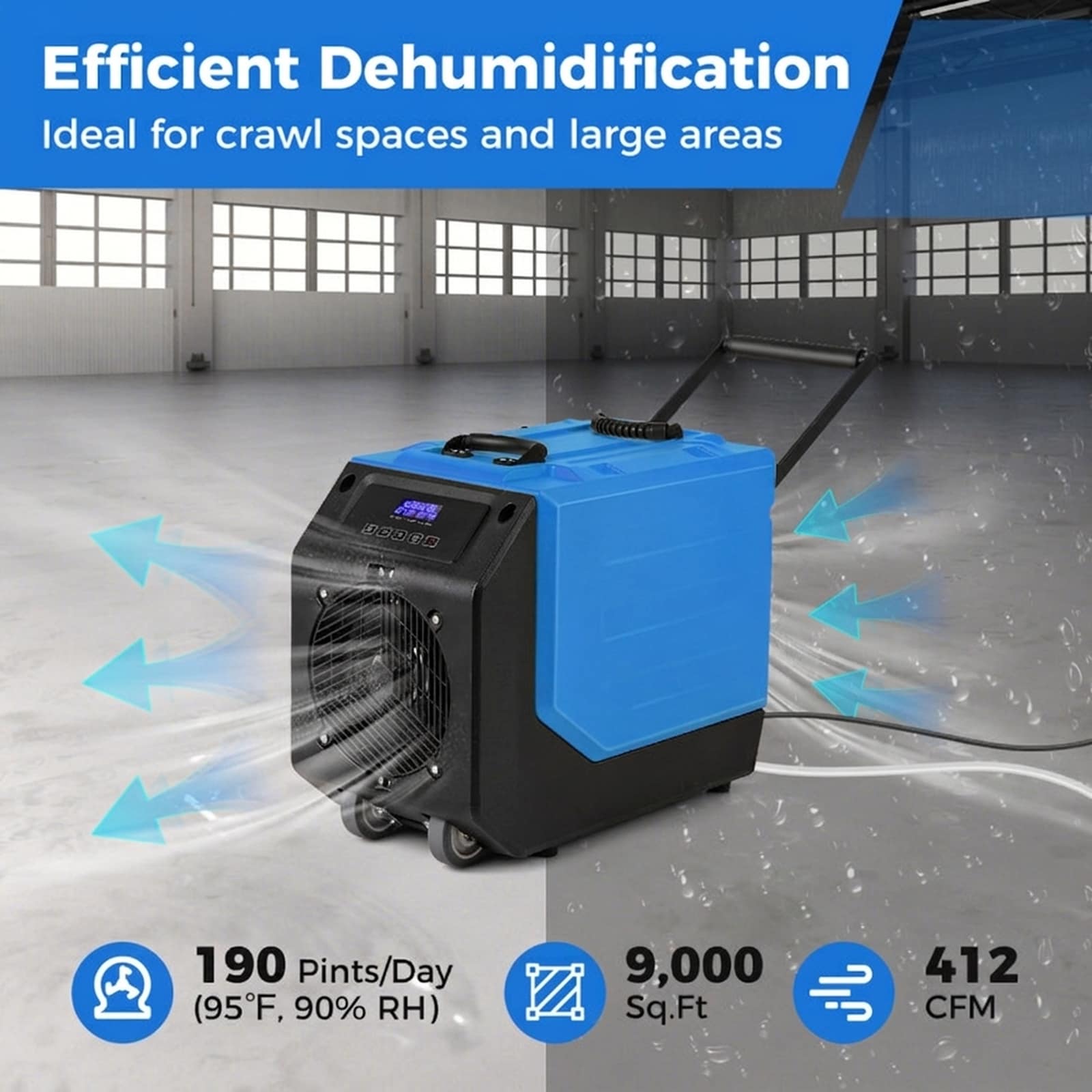 SUGIFT 190 PPD Commercial Dehumidifier with Built-in Pump 26.2-ft Drain ...