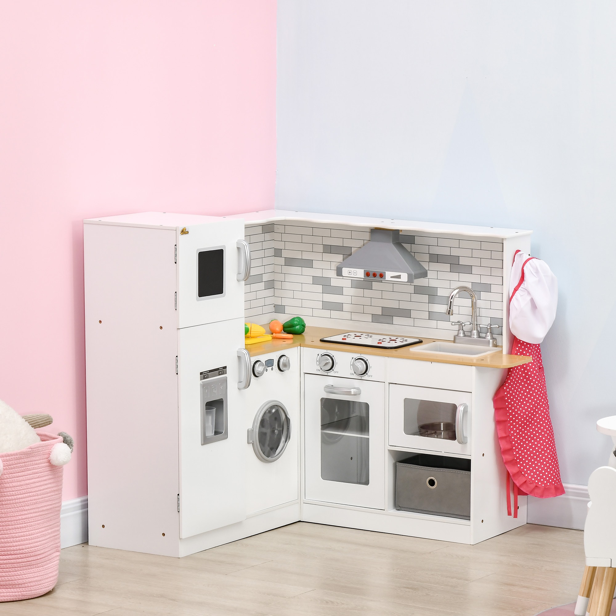 Qaba Corner Play Kitchen Set with Sound Effects and Tons of Countertop ...