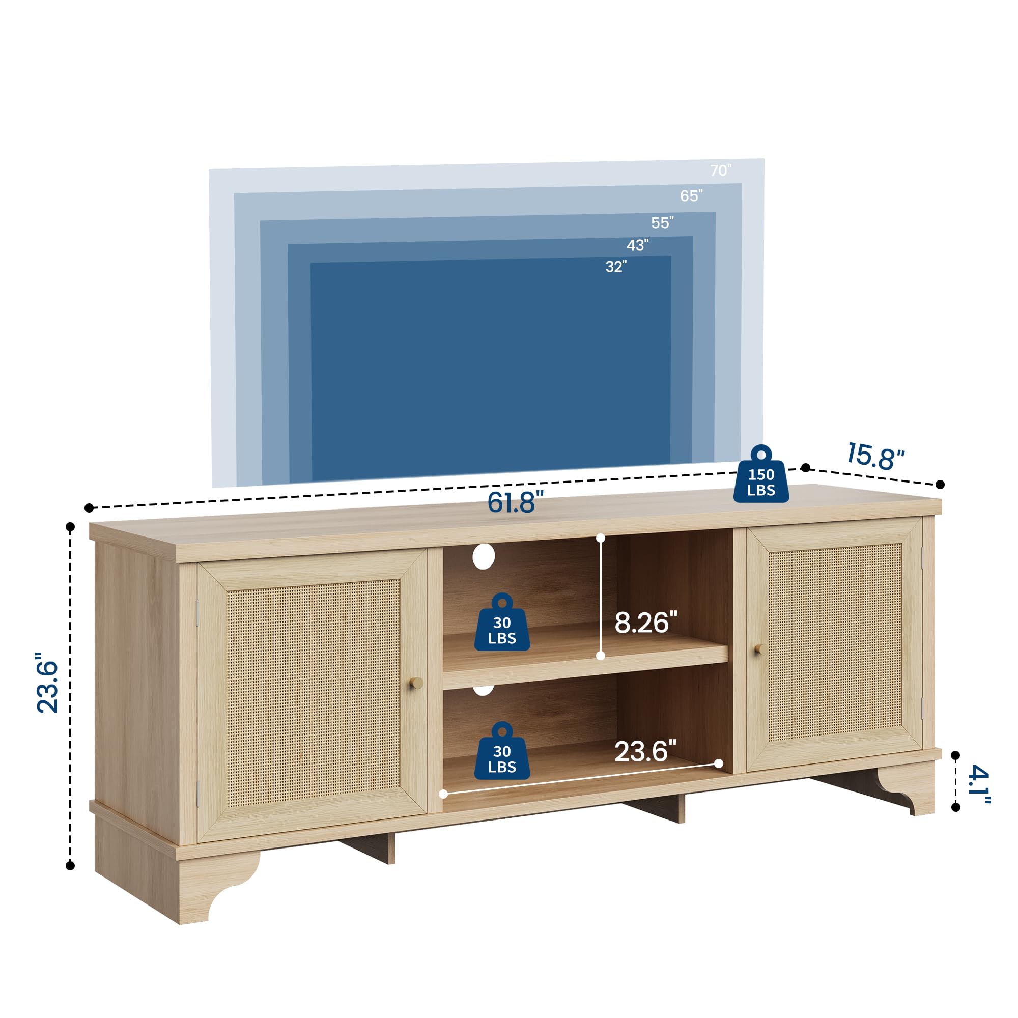 Garvee 62 Inch Rattan TV Stand for TVs up to 65 Inches Modern Farmhouse ...