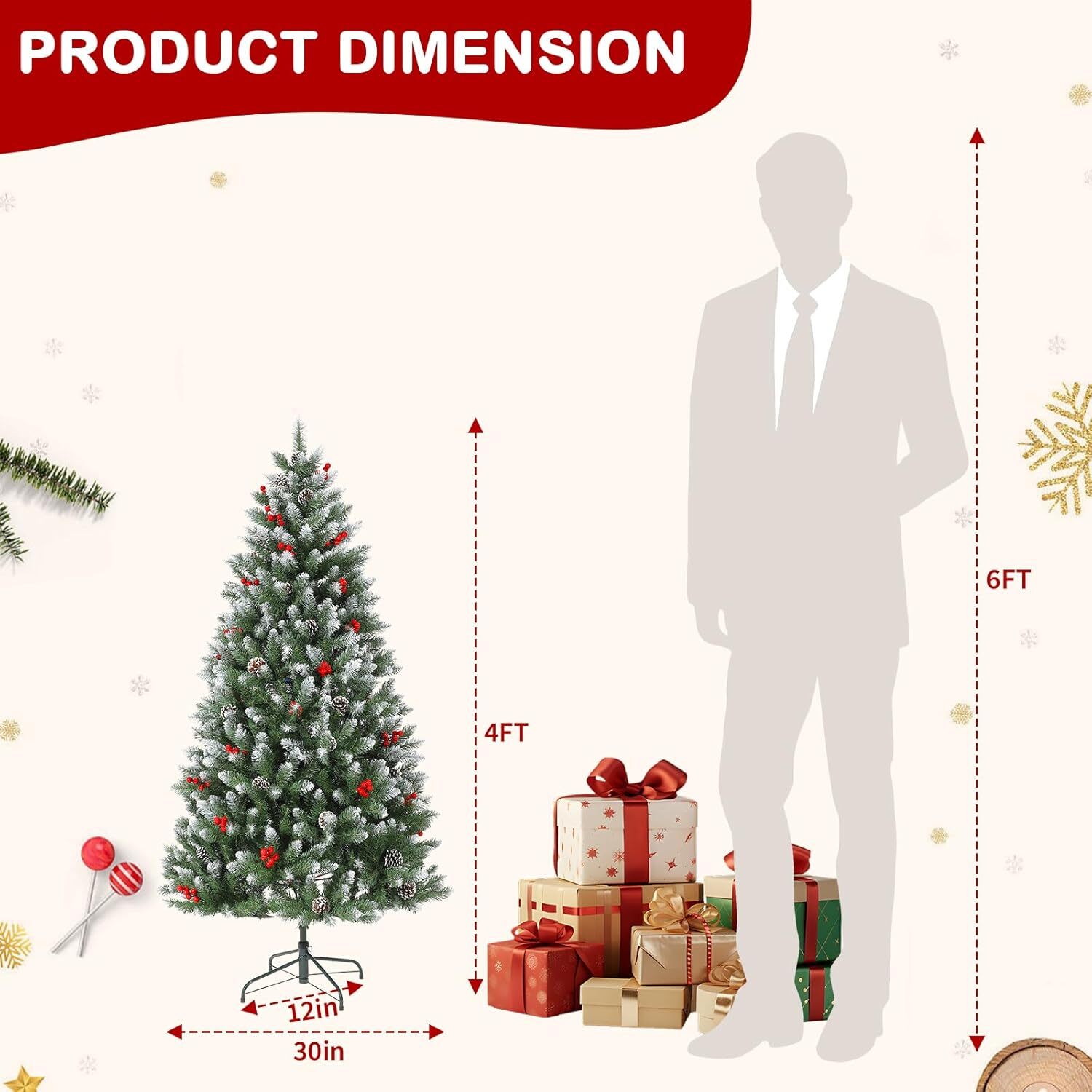 Garvee 4FT Christmas Tree - Snow Flocked Artificial Christmas Tree with ...