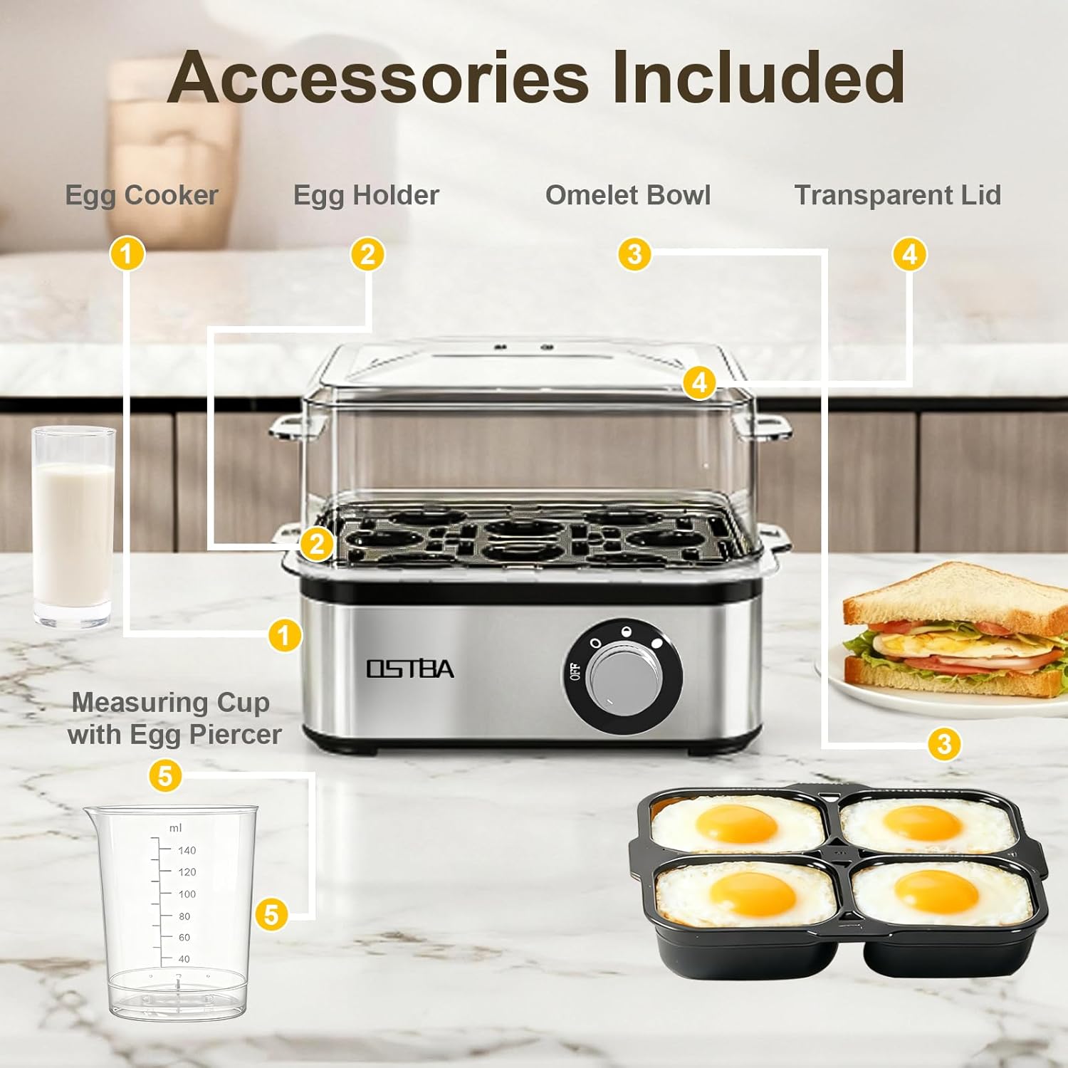 OSTBA Stainless Steel 500W Egg Cooker with Buzzer 8 eggs capacity with ...