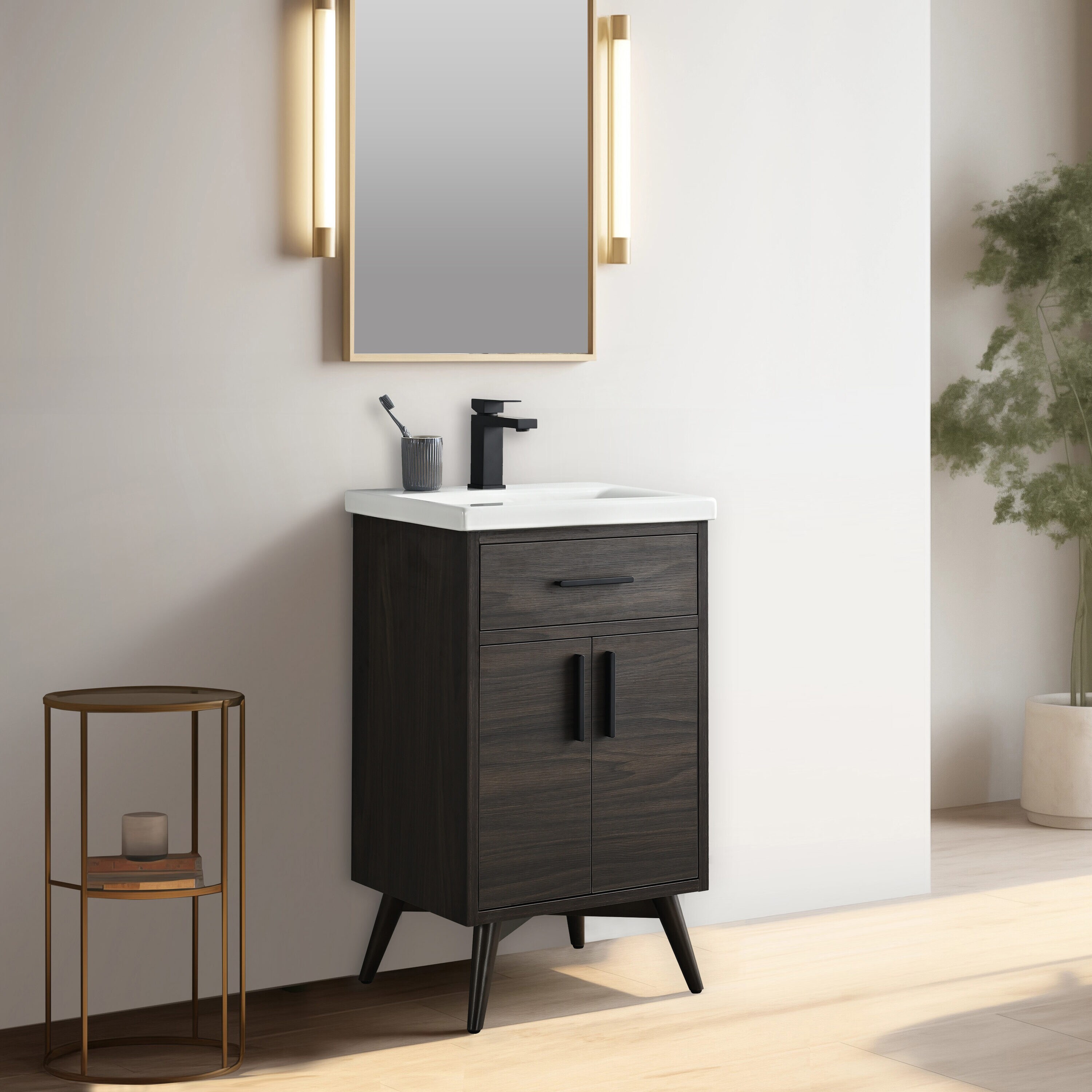 Sudio Design NELSON 20-in Dark Walnut Single Sink Bathroom Vanity with ...