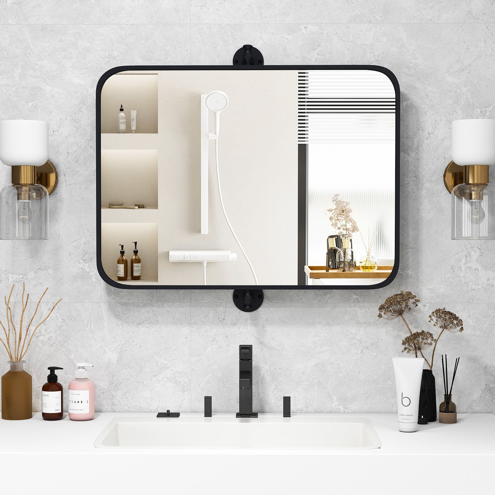Slickblue Wall-Mounted Pivot Vanity Mirror - 30 x 26-in Flat Edge ...
