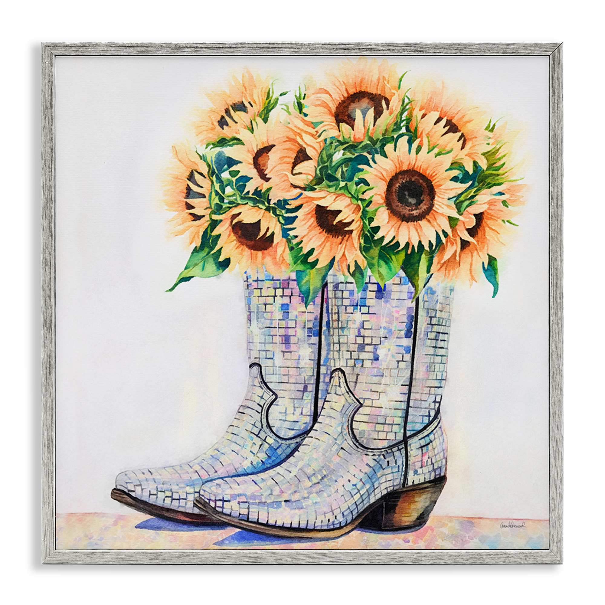 Stupell Industries Sunflower Filled Cowgirl Boots Gray Framed Giclee ...