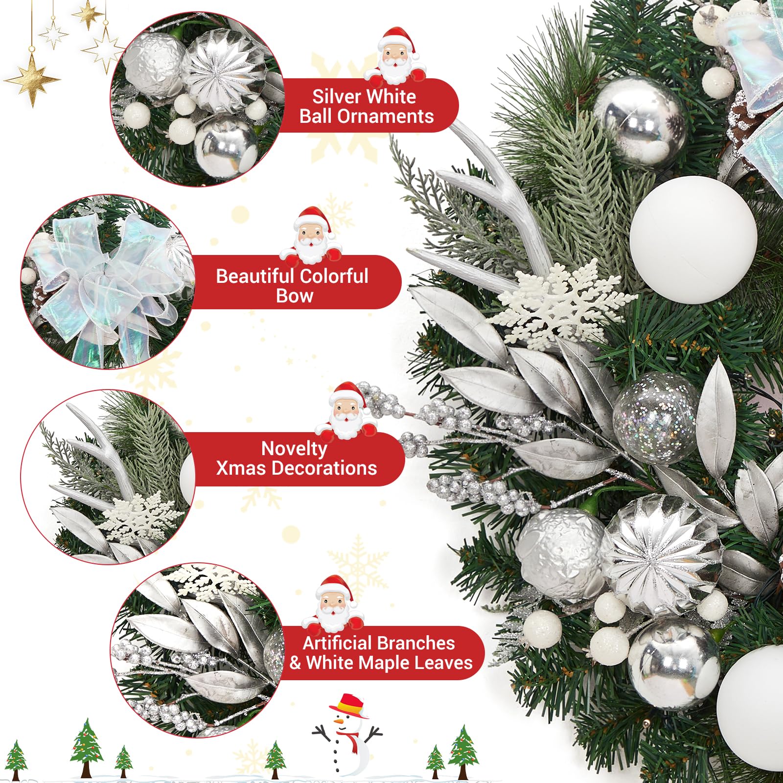 Garvee 6 ft Prelit Christmas Garland Artificial Rattan Flower Snowflake ...