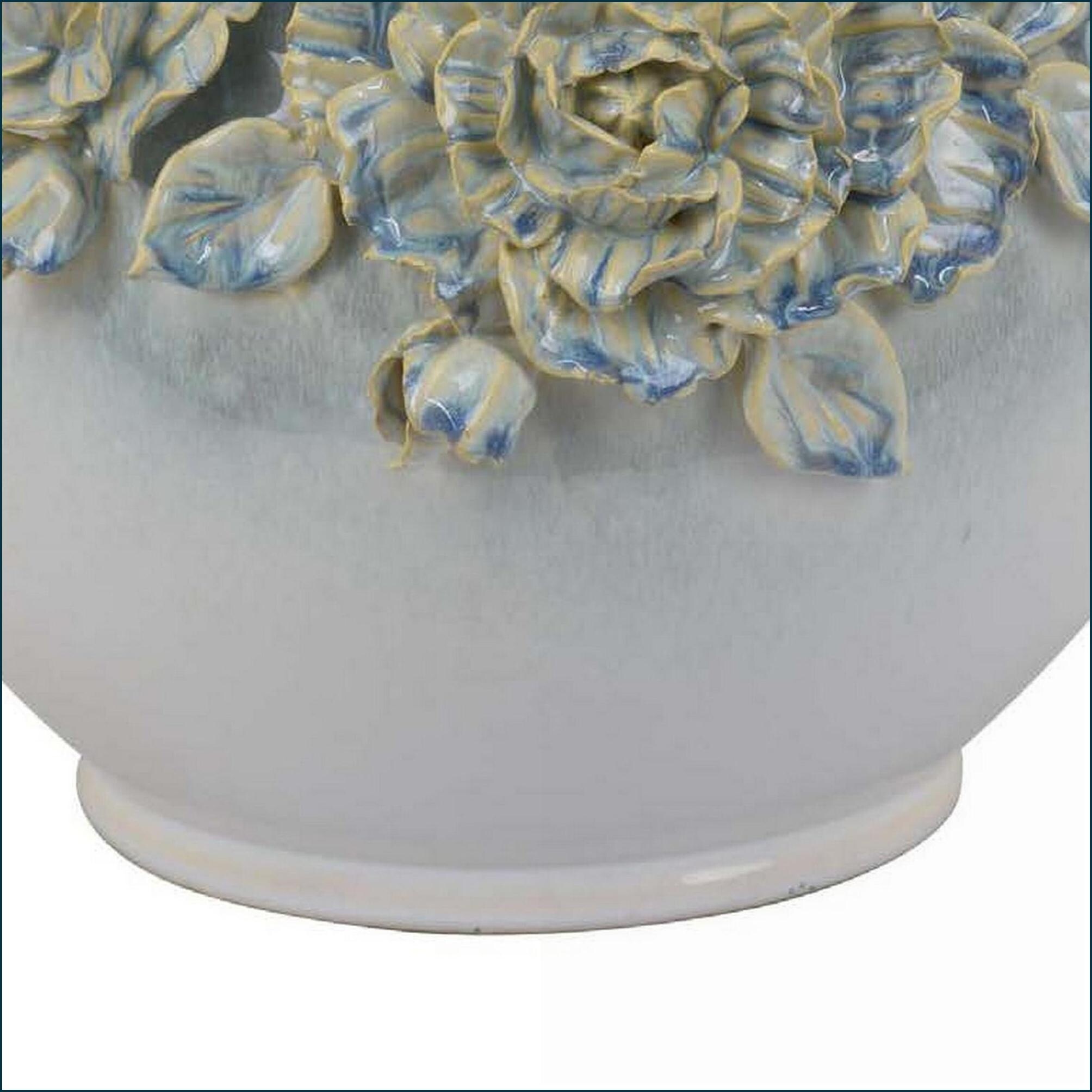 Watnature Planter 12 Inch Snow White Ceramic Floral Applique Accent ...