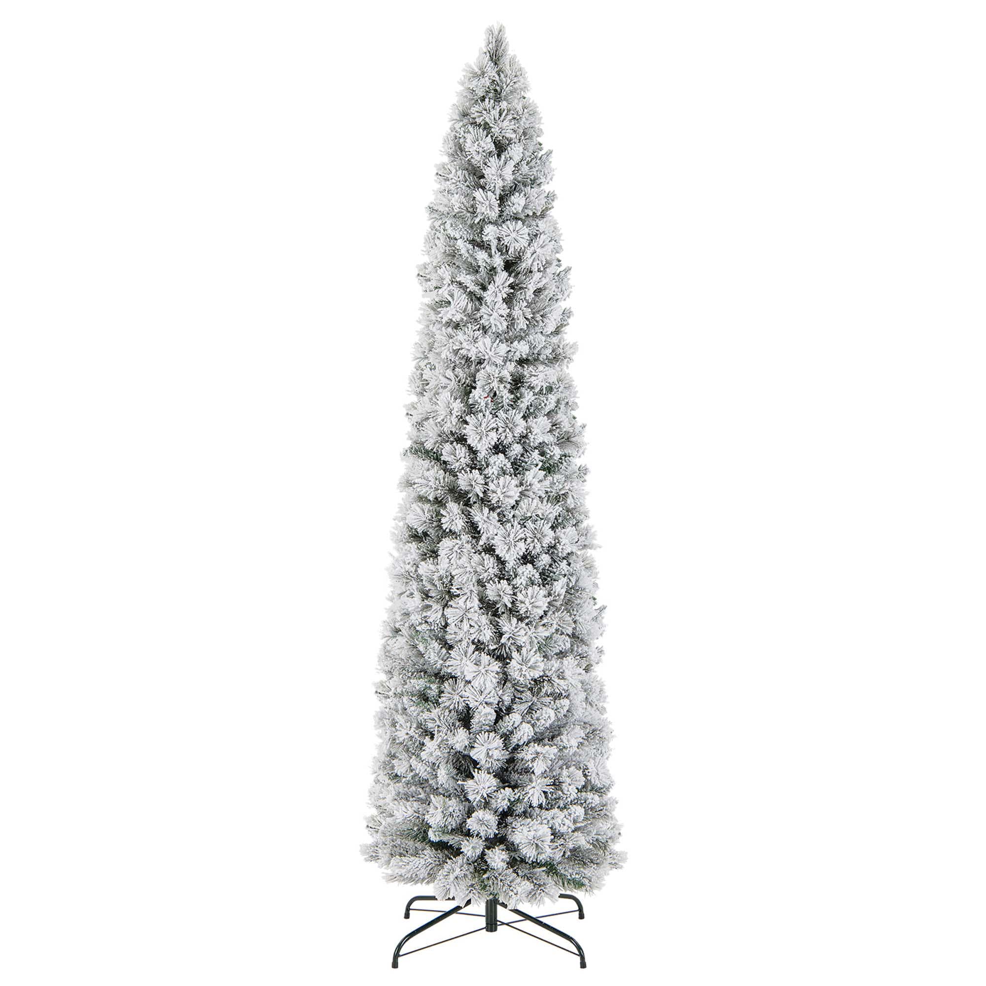 Costway 7-ft Pre-lit Slim Flocked Artificial Christmas Tree with White ...