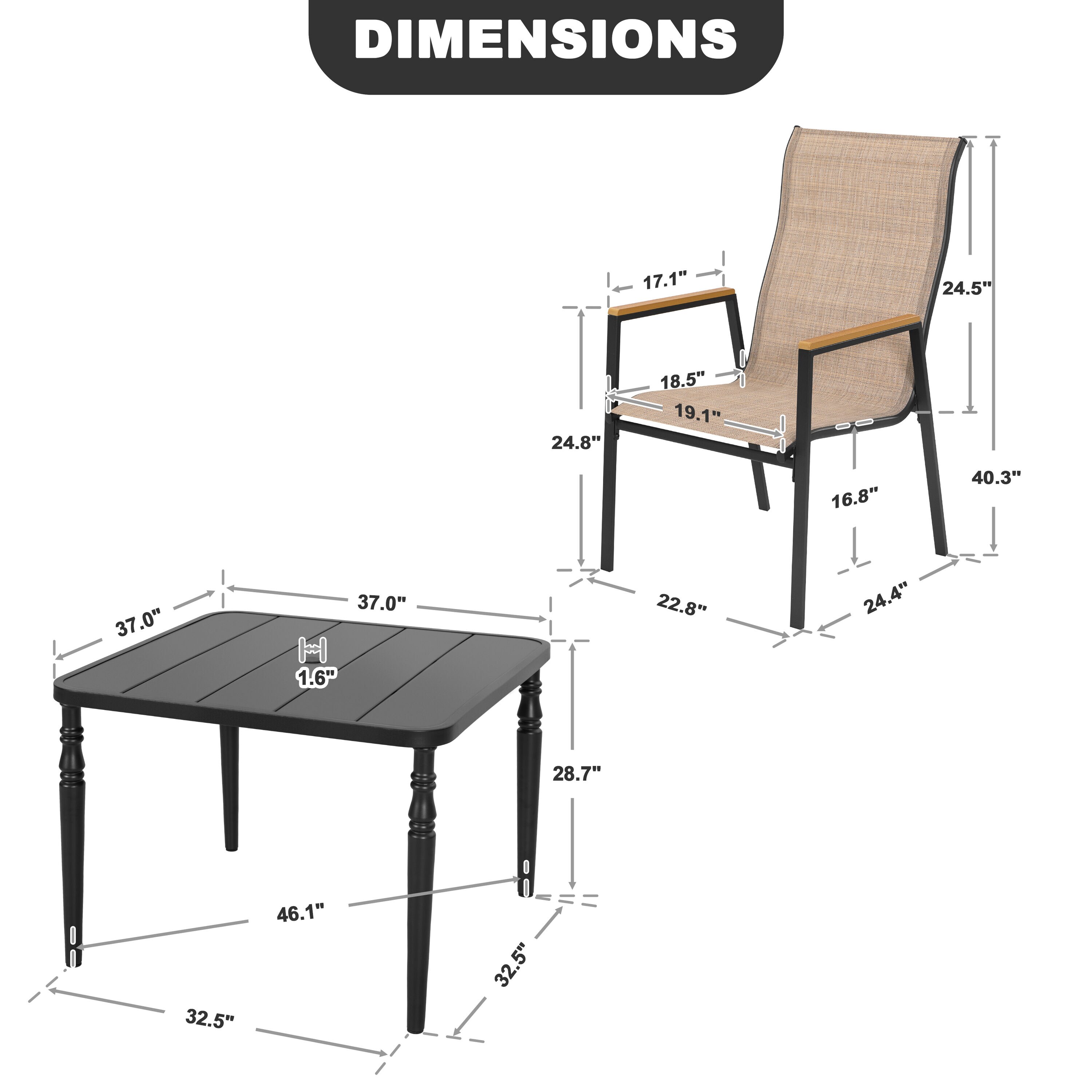 Nuu Garden 5 -Piece Black Patio Dining Set Iron Square Table with 4 ...