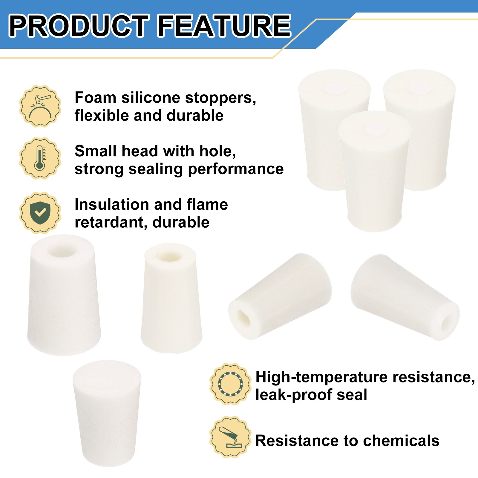 Unique Bargains Tapered Shaped Silicone Stoppers 9 to 13mm 6pcs White ...