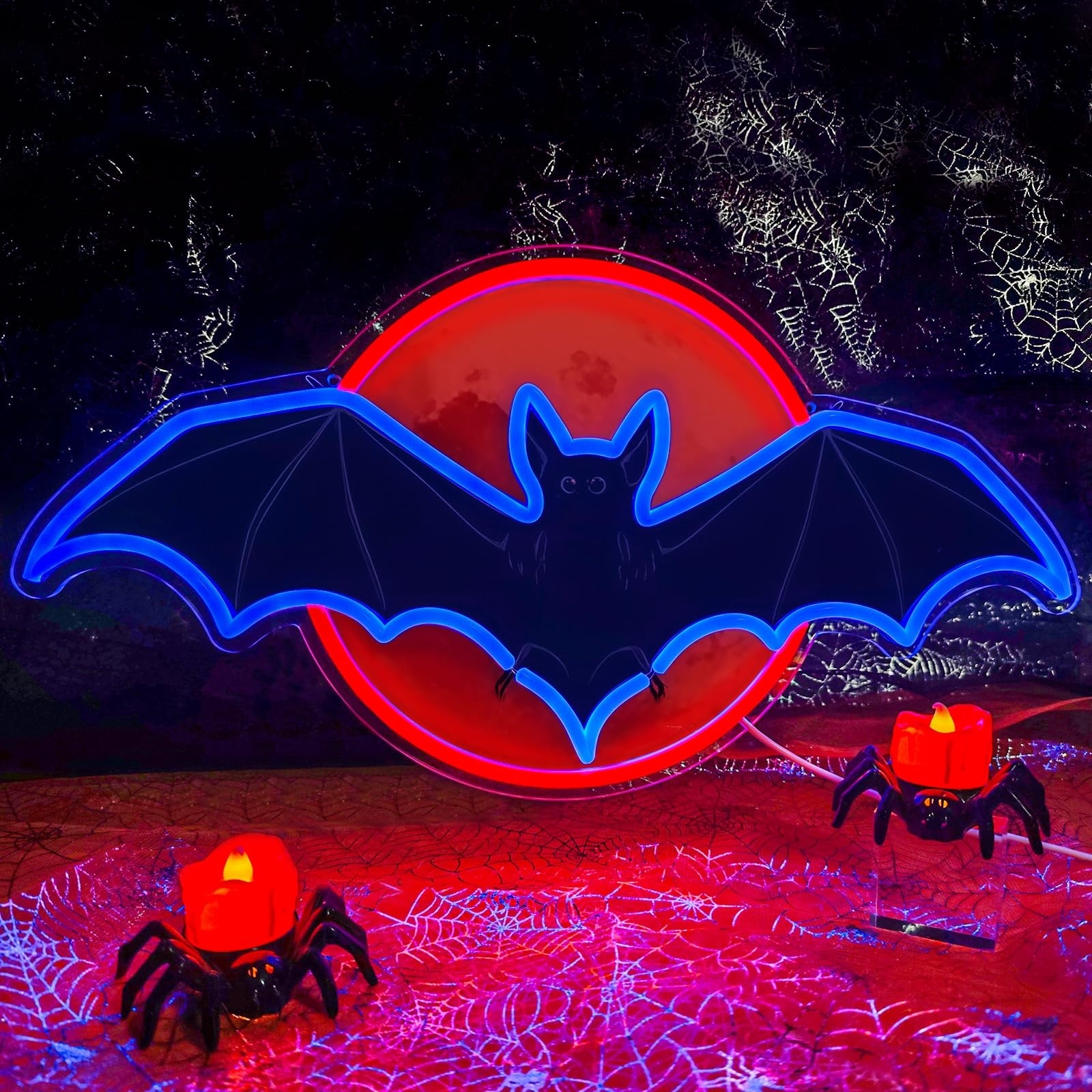Lukvuzo Halloween Bat Moon Neon Sign USB Powered LED Window Light for ...