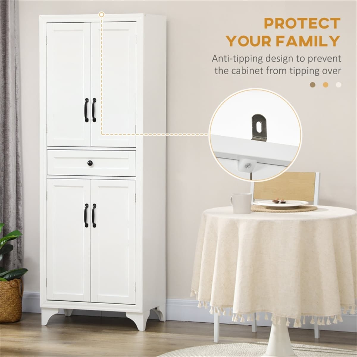 Zyerch Crystal White 67 Inch Tall Kitchen Pantry Cabinet with 2 ...