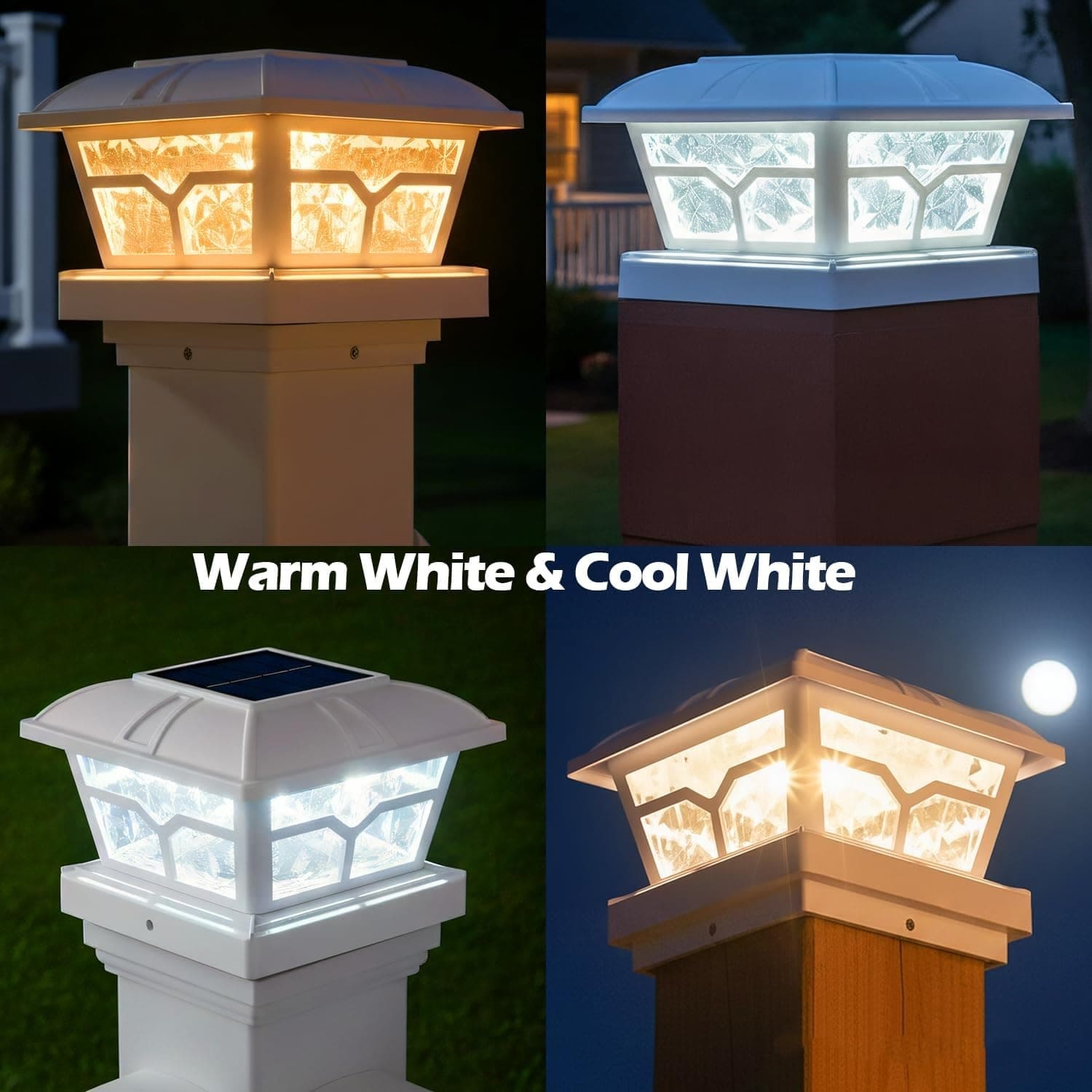 Angel Sar 4Pack Outdoor Solar Post Cap Lights with 2Color Modes and 8 ...