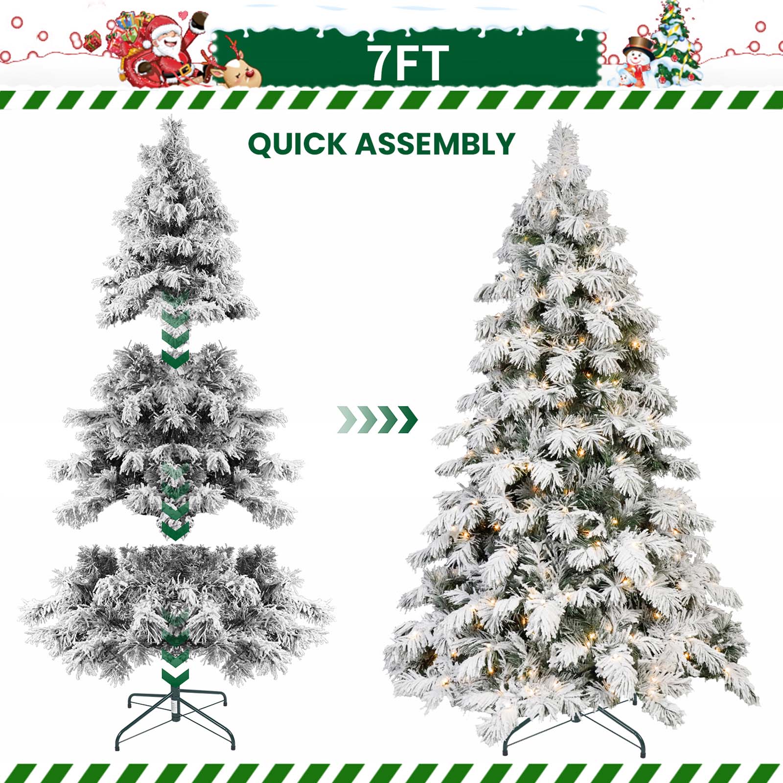 7 ft. Pre-Lit Flocked Hinged Scarecrow-Shaped Artificial Christmas Tree ...