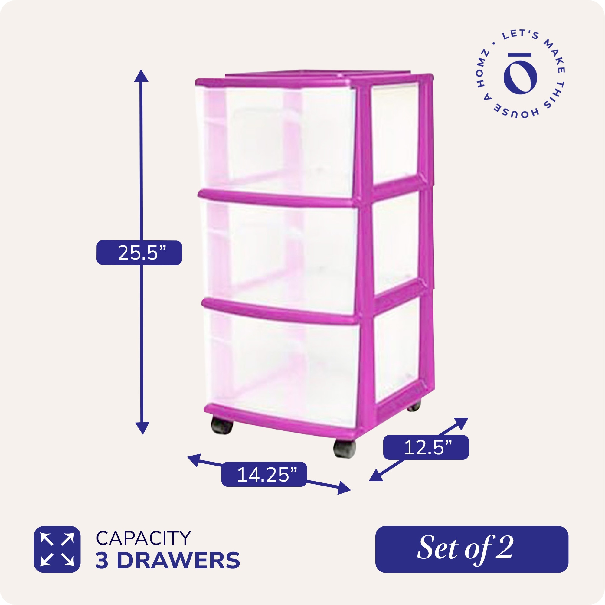 Homz Products Homz Plastic 3 Drawer Medium Storage Container Tower ...
