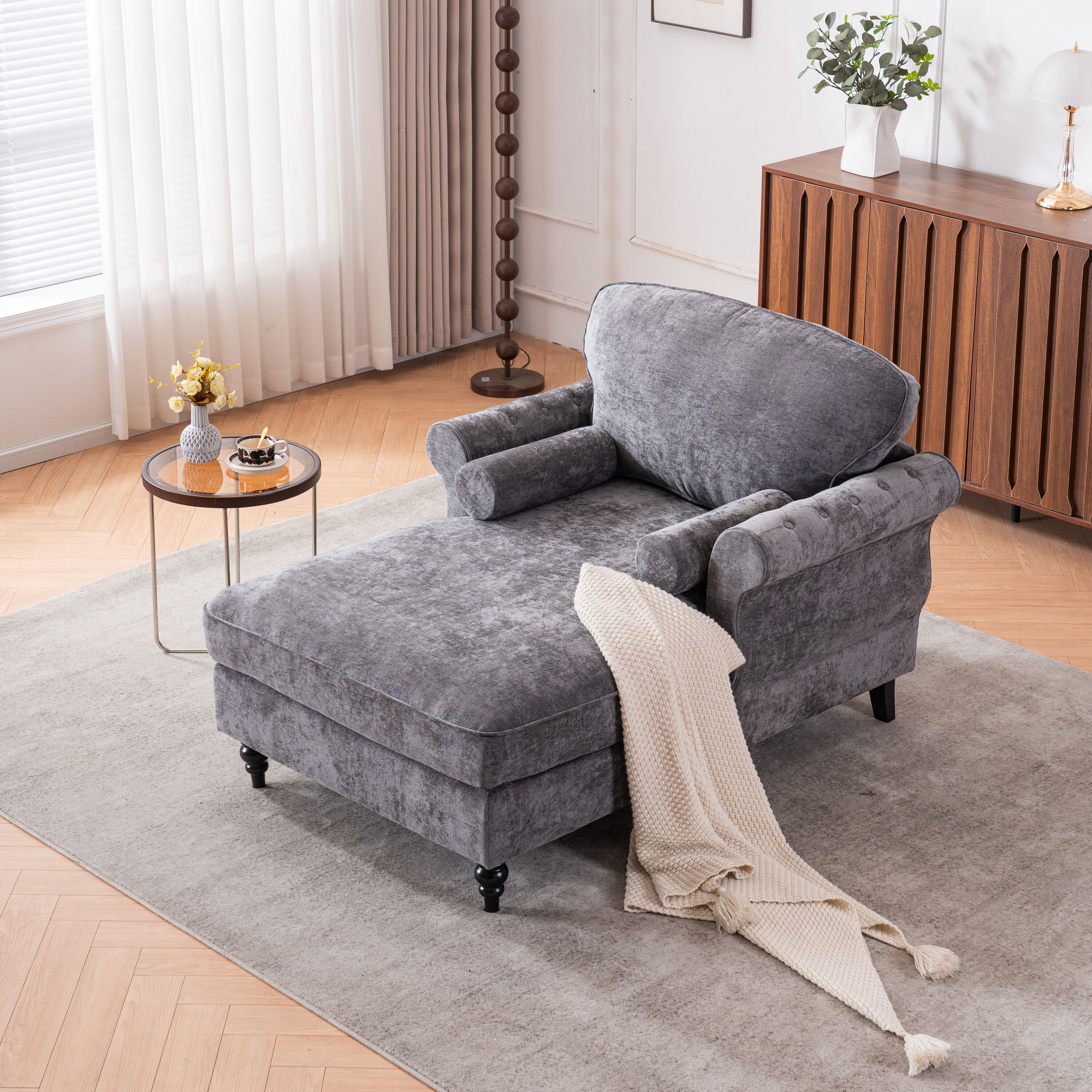 LUXEYARD Oversized Chaise Lounge IndoorChenille Single Sofa Bed with ...