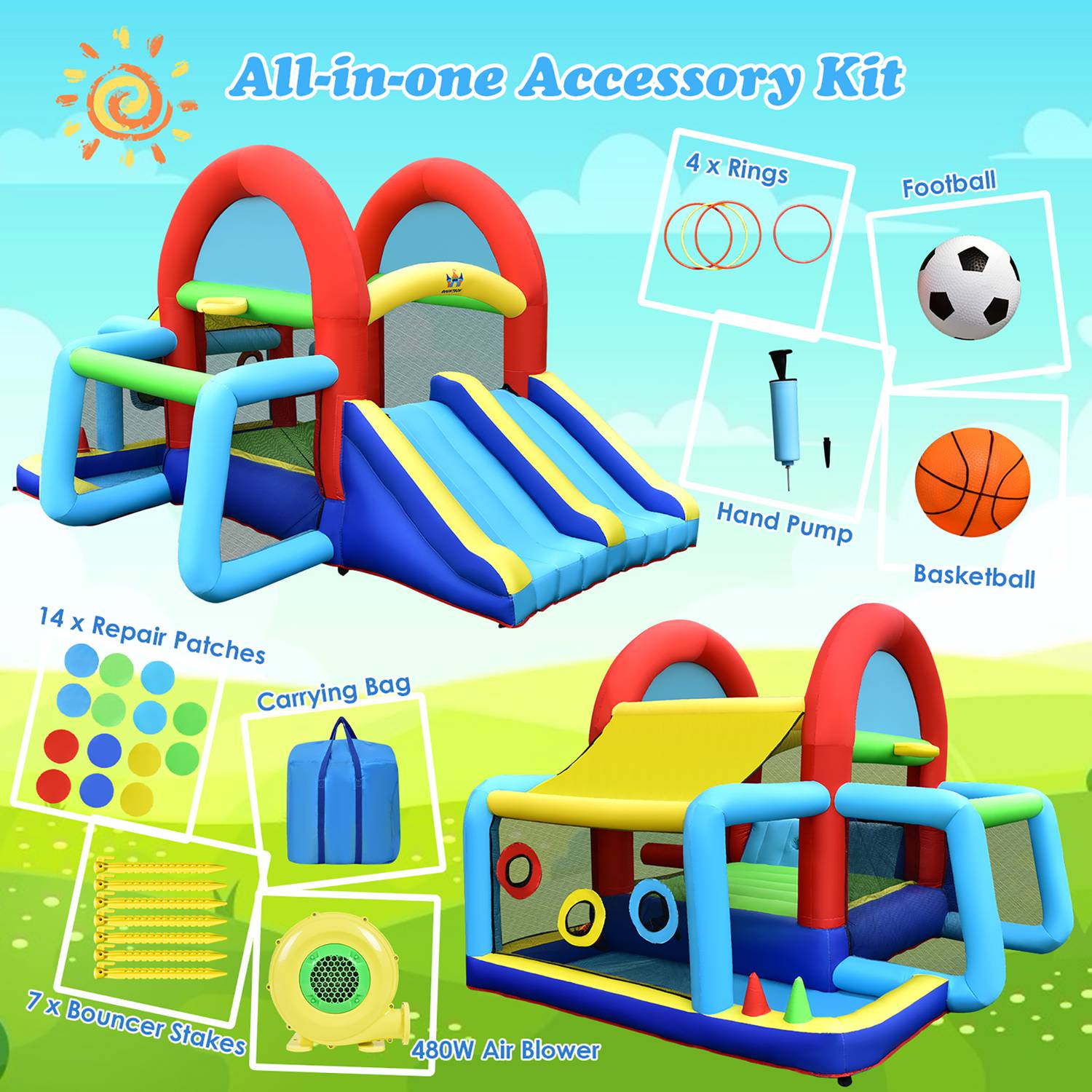 Costway Inflatable Bounce House Kids Bouncy Jumping Castle with Dual ...