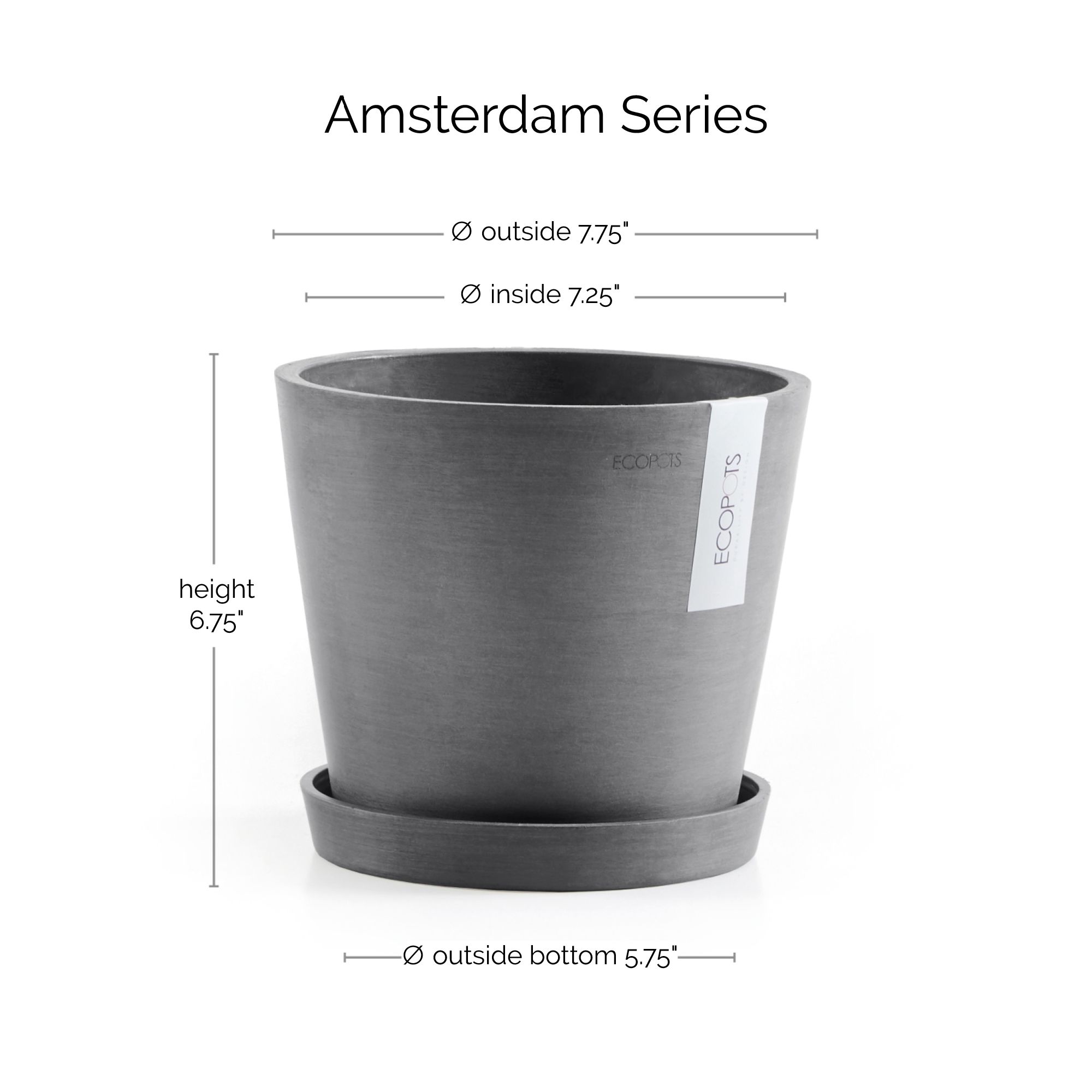 ECOPOTS Amsterdam Modern Round Recycled-Based Composite Flower Pot ...