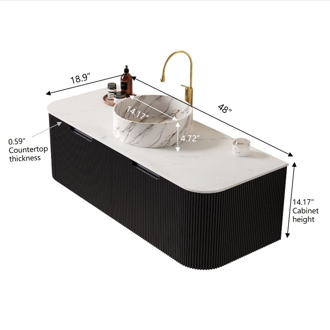 Huluwat 48 Inches Bathroom Vanity with Sink Wall-Mounted Curved Edges ...