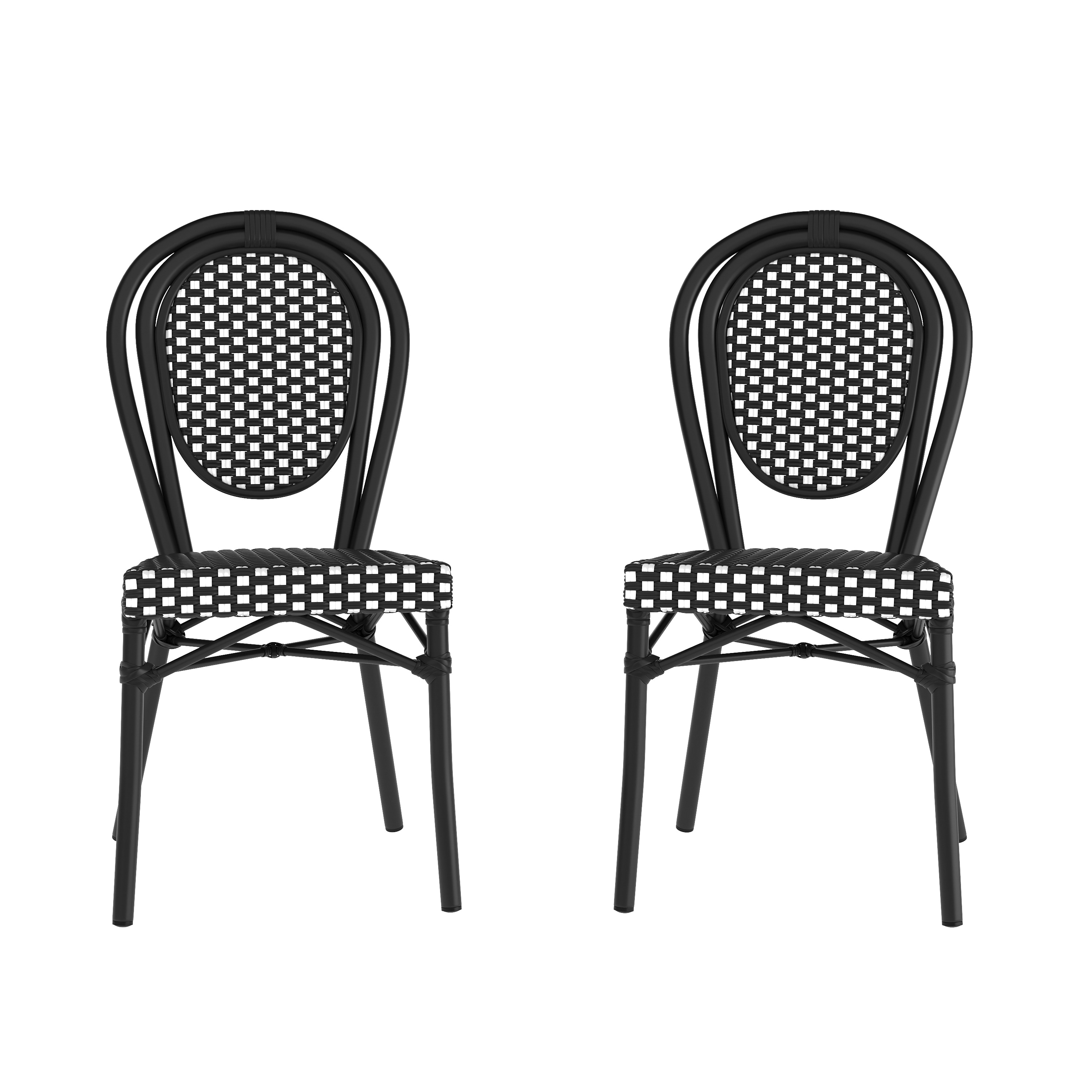 Merrick Lane Celia Set of Two Stacking Thonet Bistro Style Chair; Black ...
