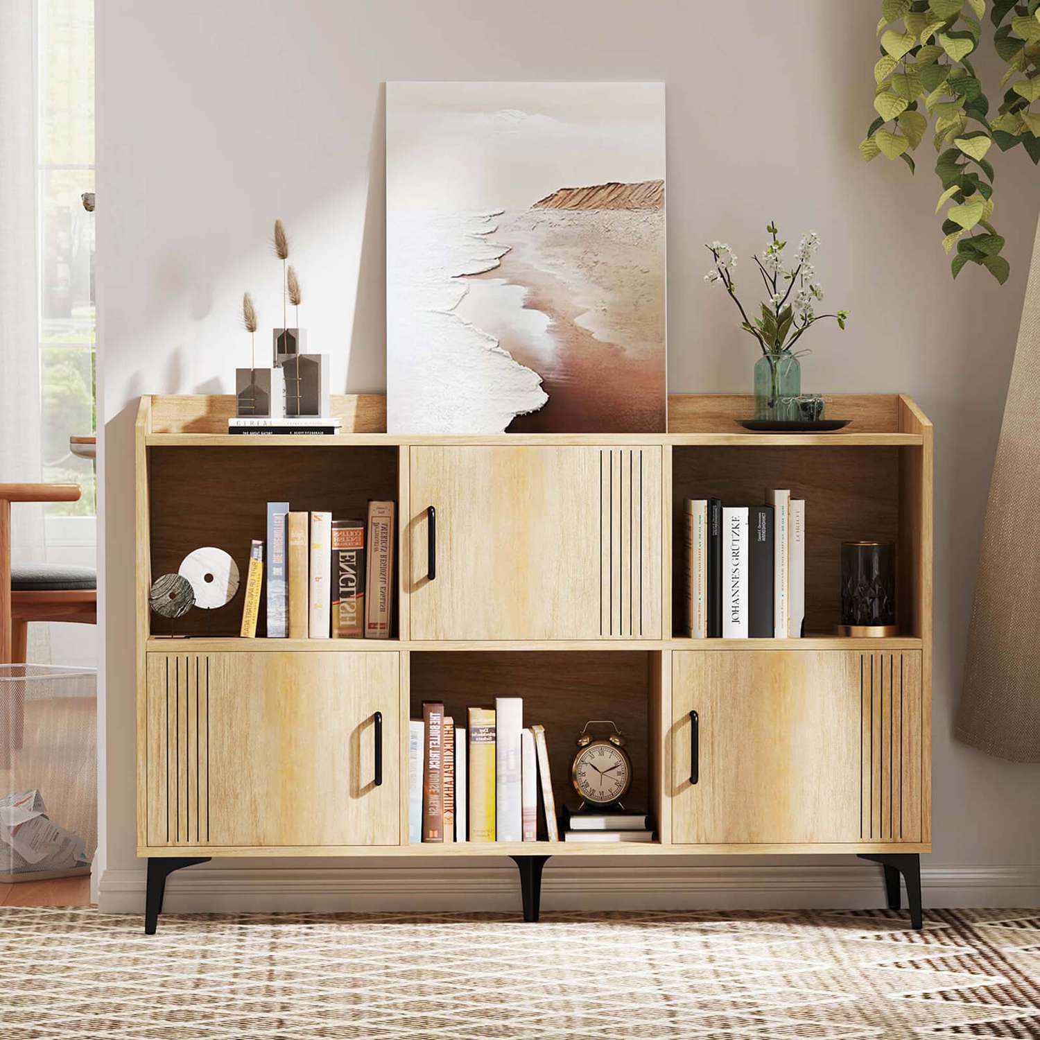 Costway 47 inches Wide Storage Cabinet Home Large Bookcase with 3 Door ...
