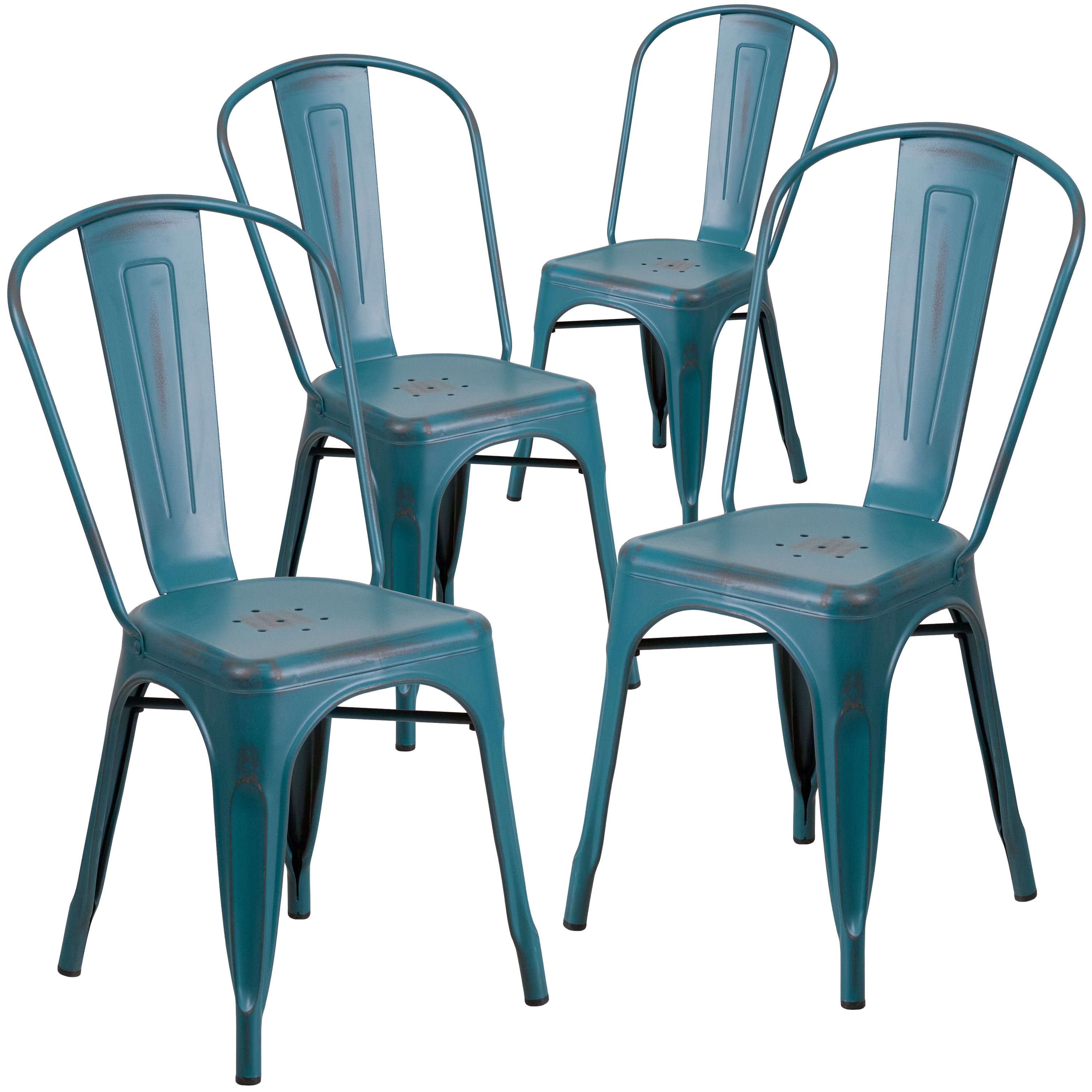 Flash Furniture Blake Commercial Grade 4 Pack Distressed Kelly Blue ...