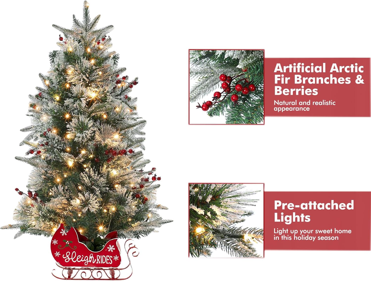 Garvee Christmas Tree 2 Pack 4.5 FT Prelit Snow Flocked Artificial 200 ...
