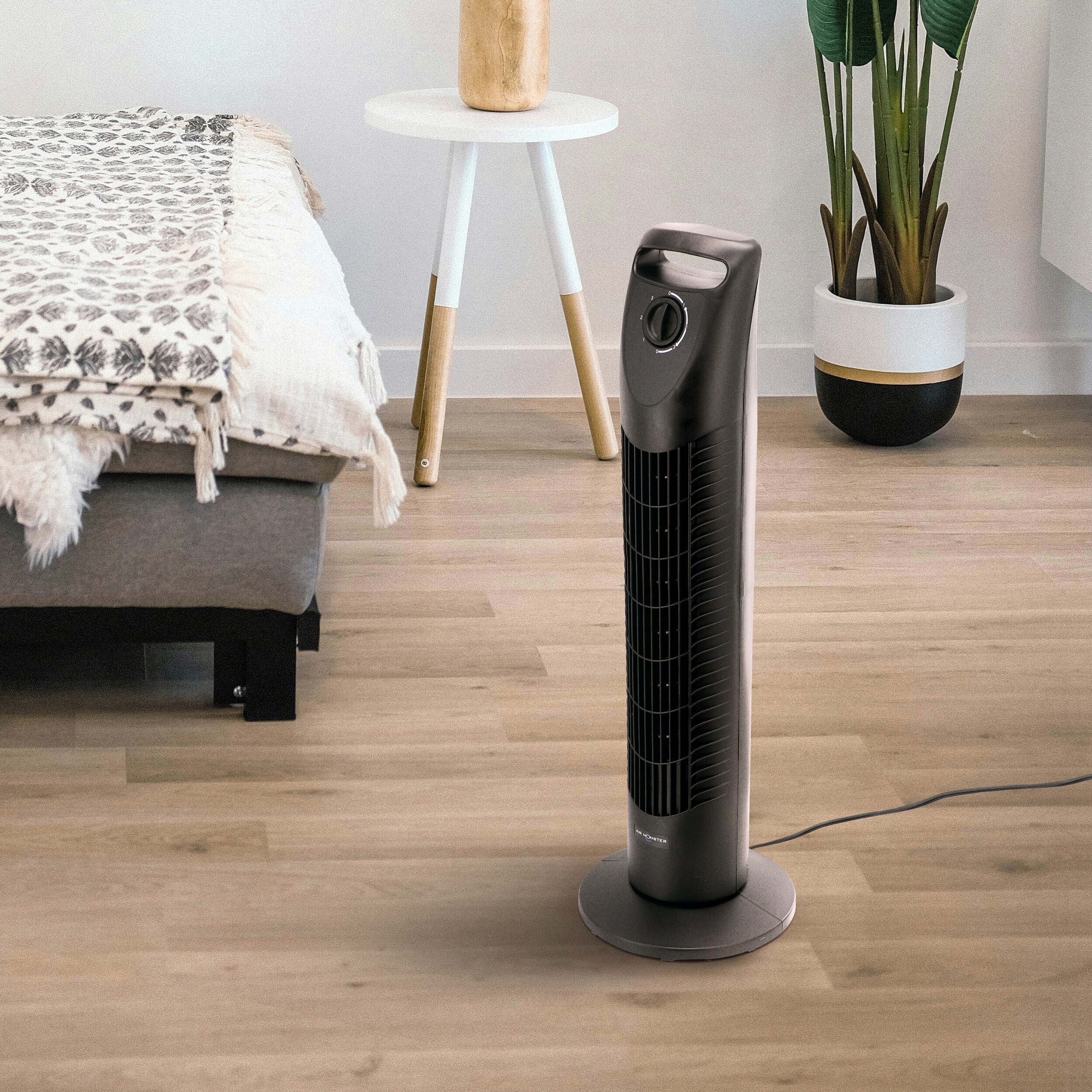 Air Monster 30 Inch 3 Speed Oscillating Tower Fan in Black in the ...
