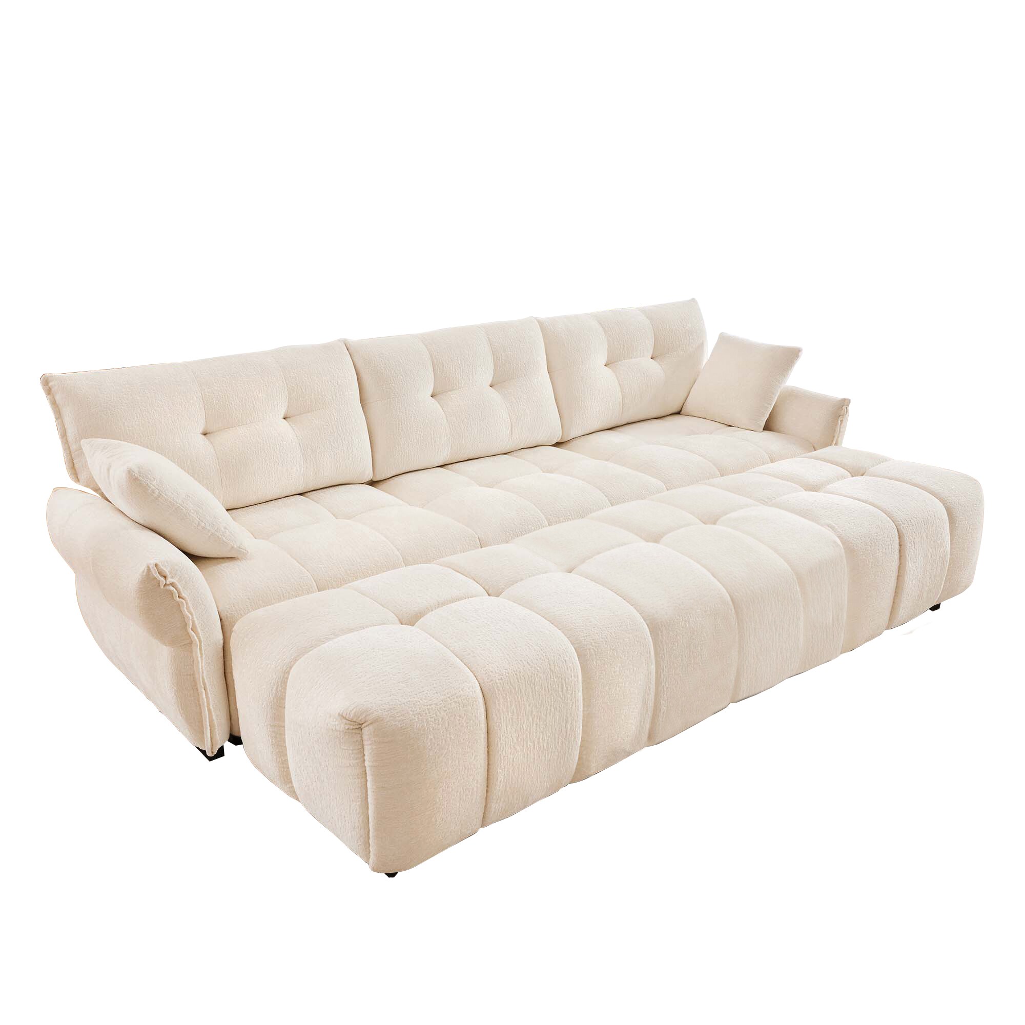 LOVMOR Modular Tufted Sofa Set Chenille White Couch with Ottoman ...