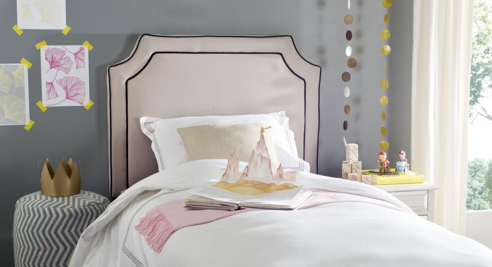 Safavieh Dane Taupe Black Welt Twin Linen Upholstered Headboard in the Headboards department at Lowes