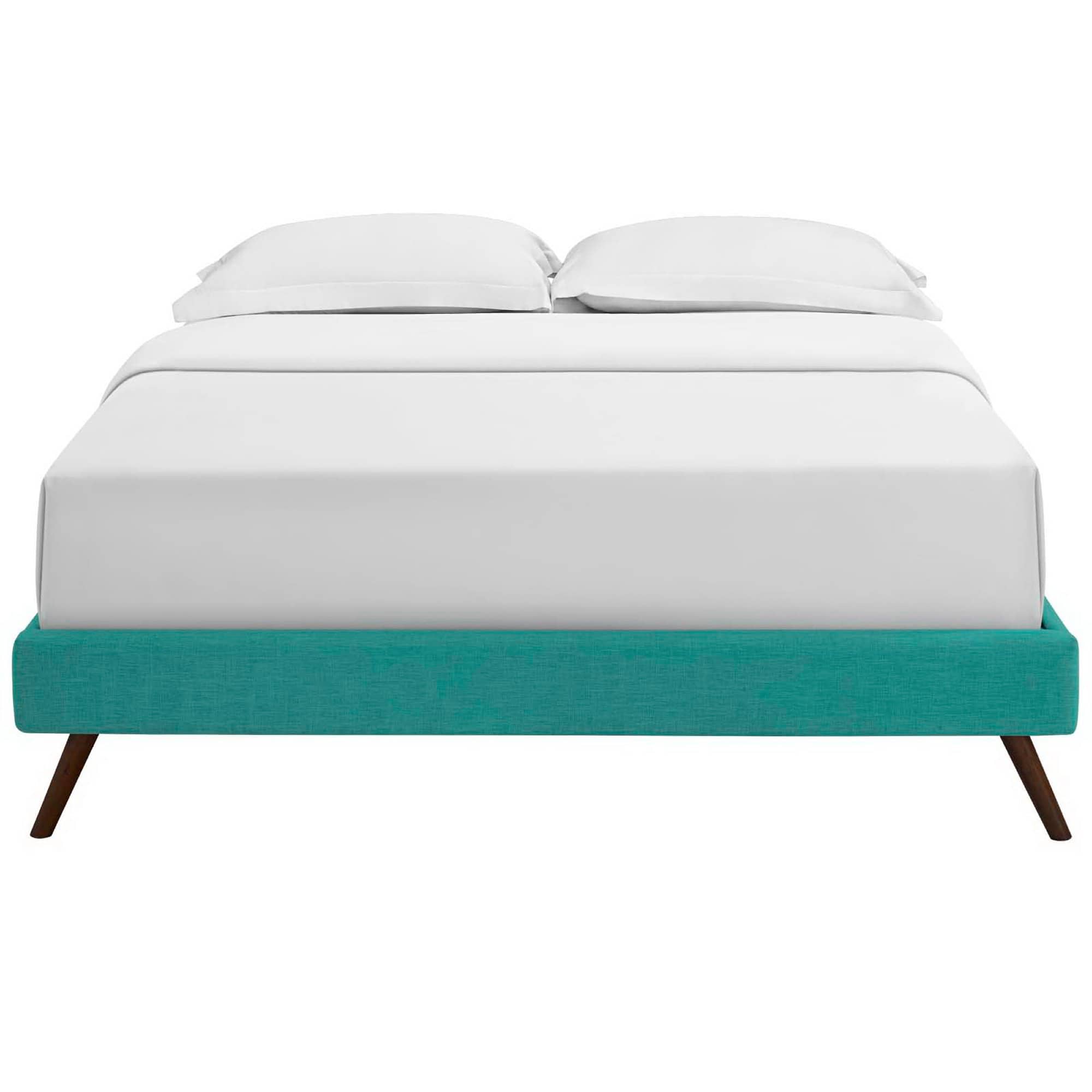 Modway Loryn Fabric King Bed Frame with Round Splayed Legs in Teal in ...