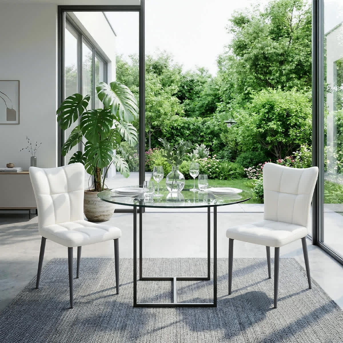 Coolbibila Set of 2 White PU Leather High Back Dining Chairs with Iron ...