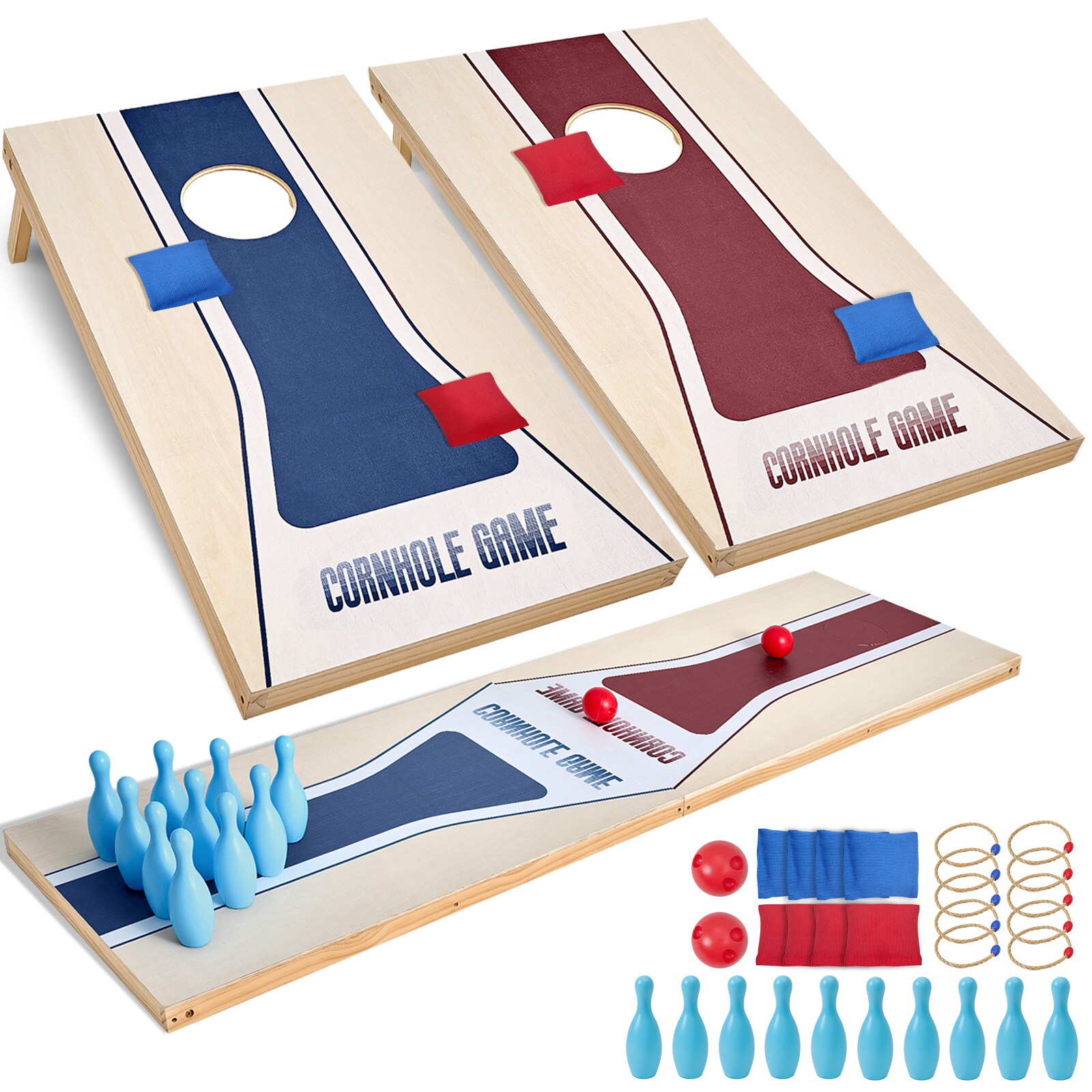 Esazn Cornhole Board Set Outdoor Wood Corn Hole in the Party Games ...