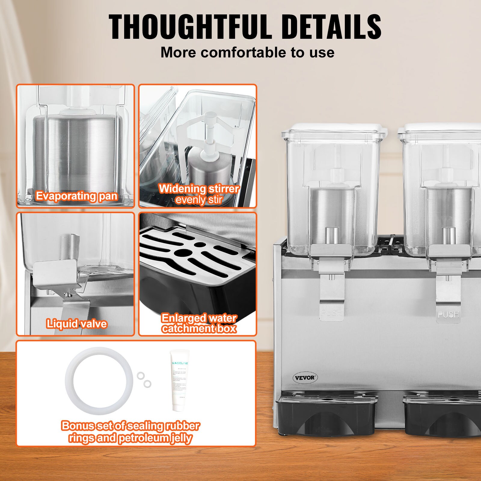 VEVOR 12 L 2 Tanks Beverage Dispensers 6.3-Gallons 304 Sus+410 Sus in ...