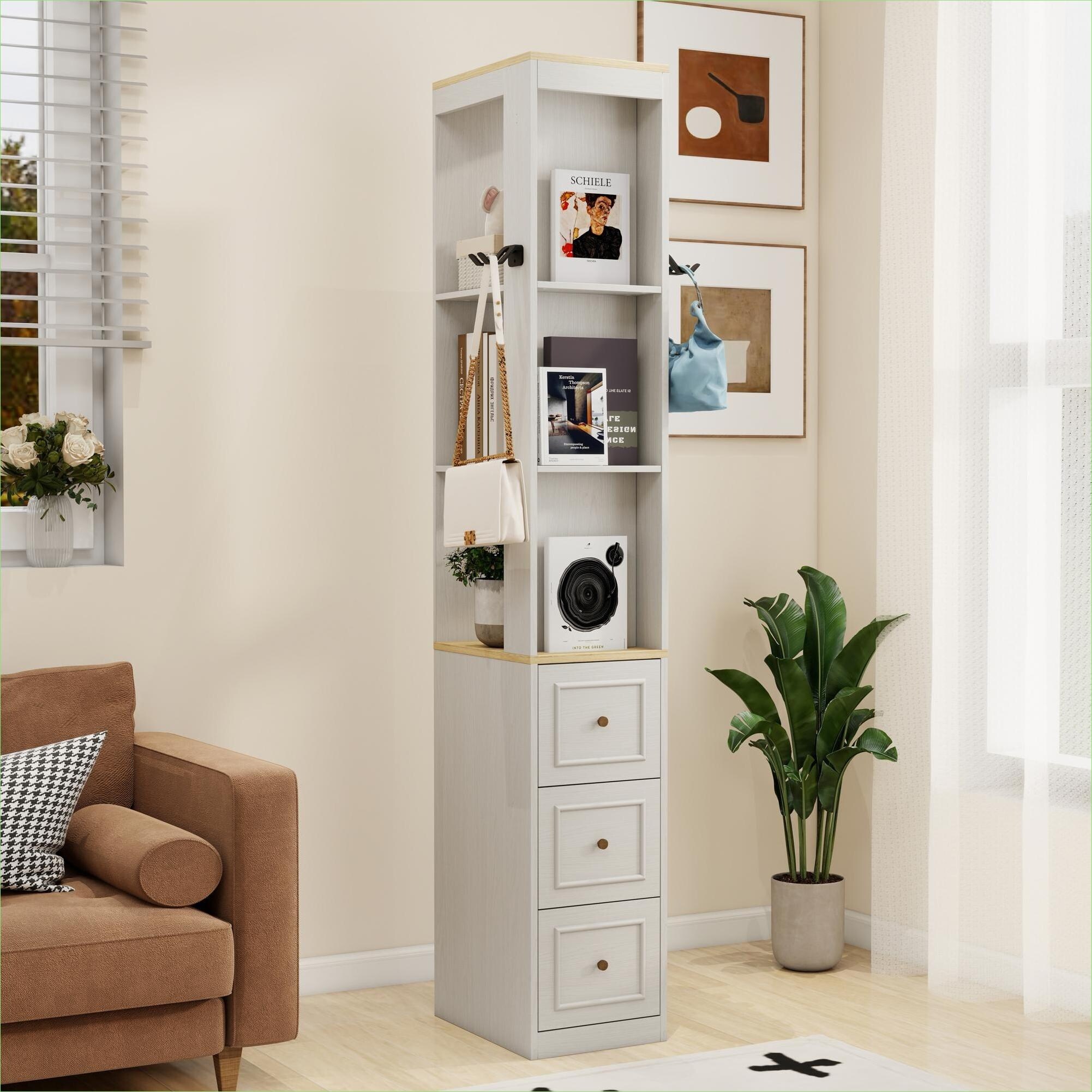 Watnature MDF white-toned 73-inch 3-tier tall slim multi-use storage ...