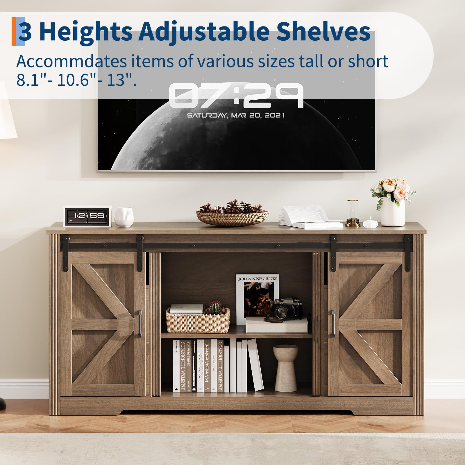 GarveeLife 66-in TV Stand for 70-in TVs Entertainment Center with ...