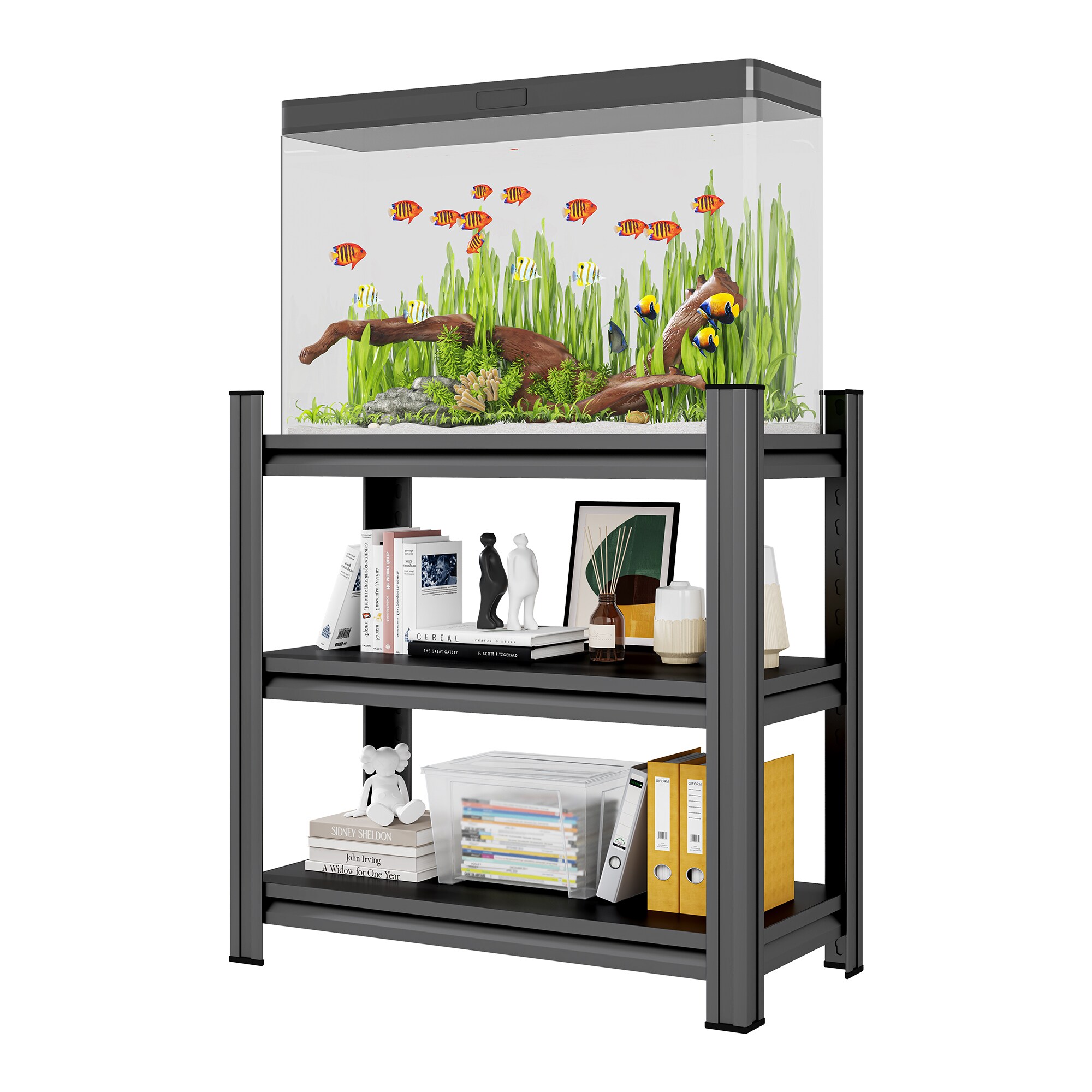 JUSHUA 3 tier metal storage organizer shelf black for 5-10 gallon fish ...