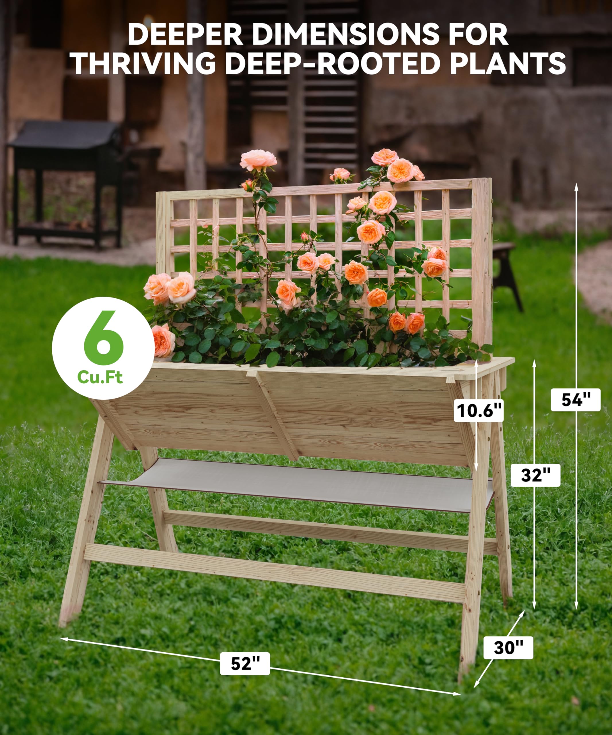 GarveeLife Raised Garden Bed with Trellis Legs 52x30x54 in Elevated ...