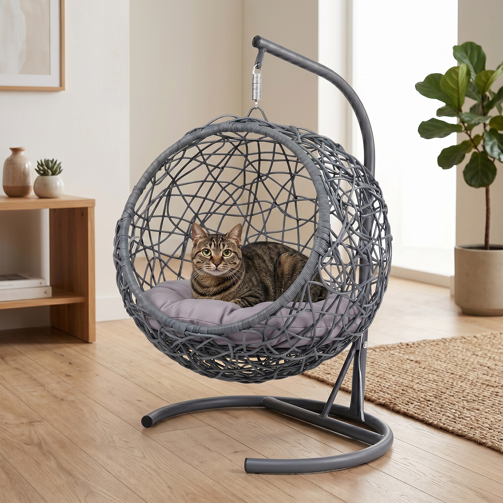 LUXEYARD Cat Swing Bed with Stand and Cushion Indoor Hanging Cat Egg ...