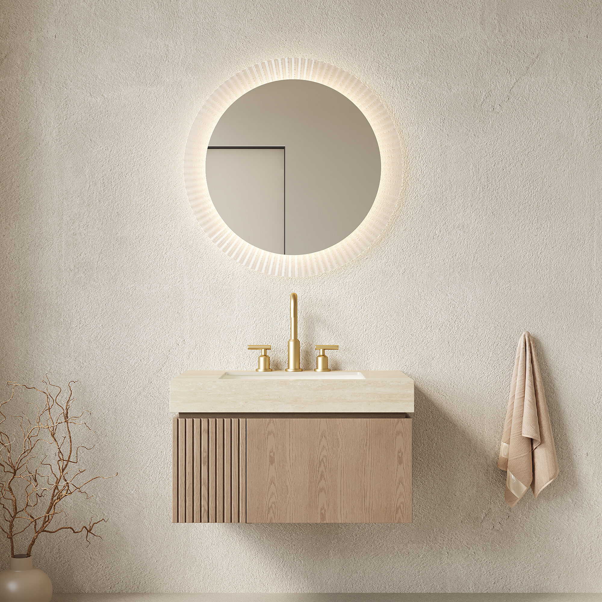 Afhocomp 30 in. Single Sink Wall-mount Light Brown Bath Vanity with ...